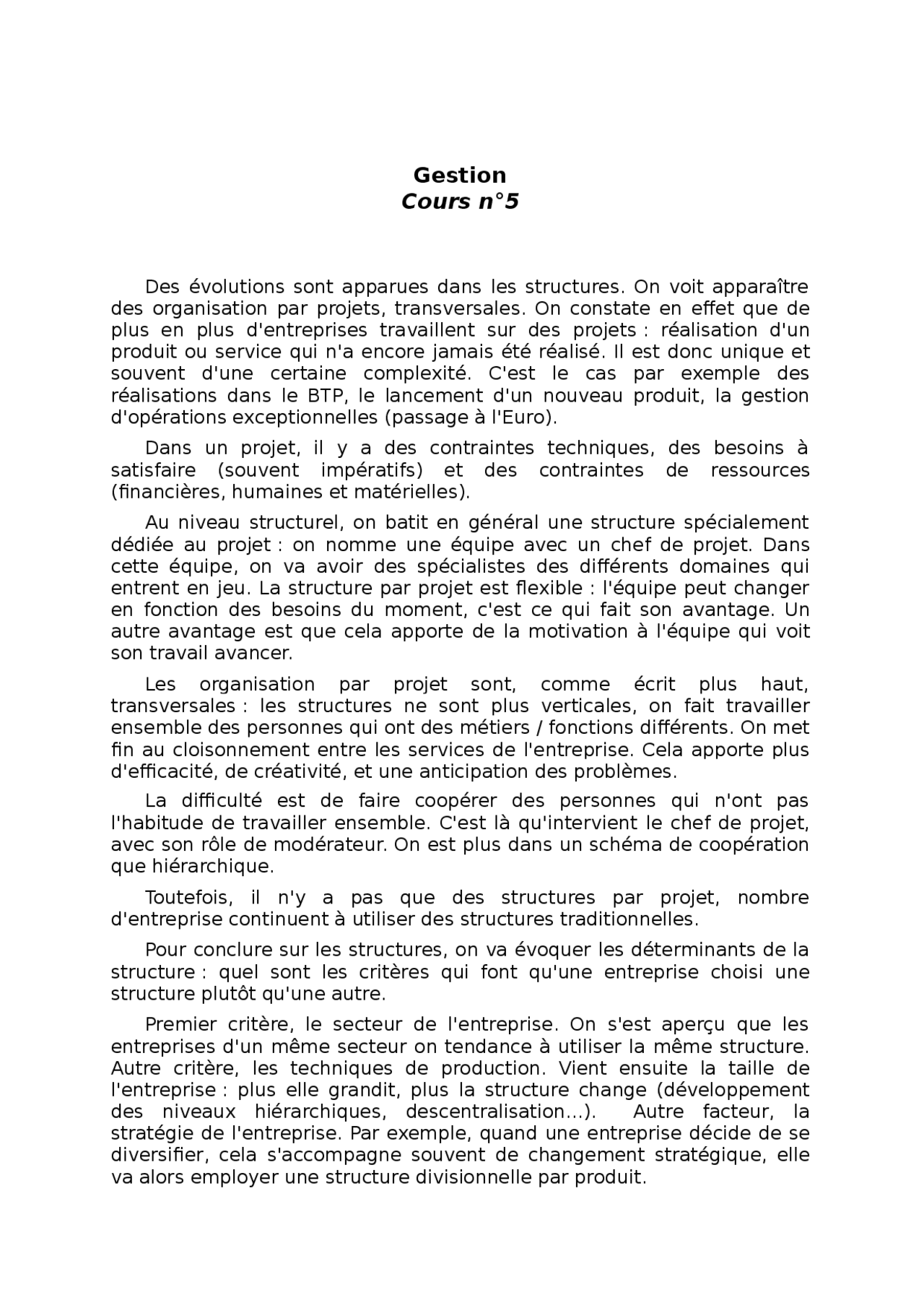 Notes Sur Les Principese De Base De Gestion Docsity