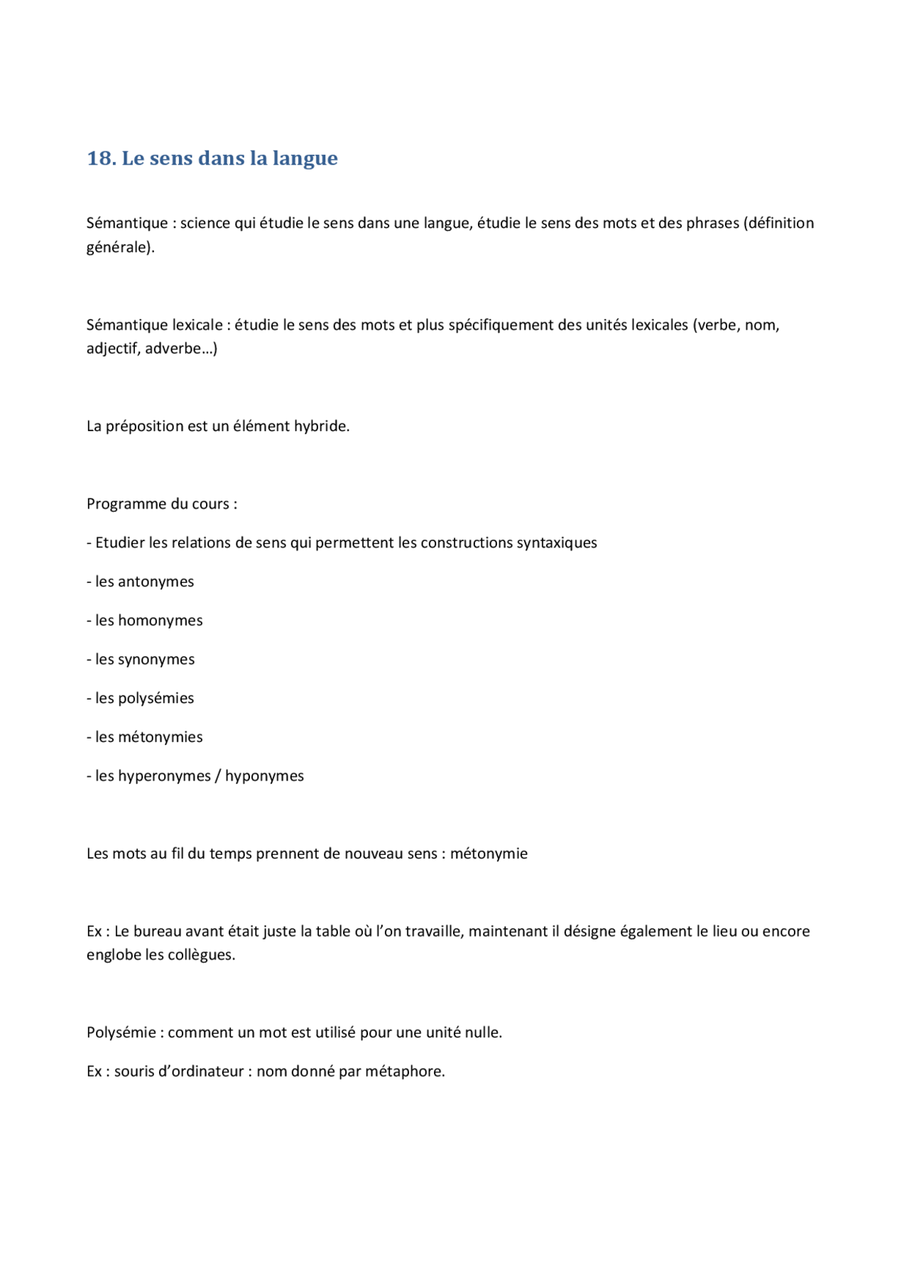 Notes Sur Le Thème Du Sens Dans La Langue Docsity
