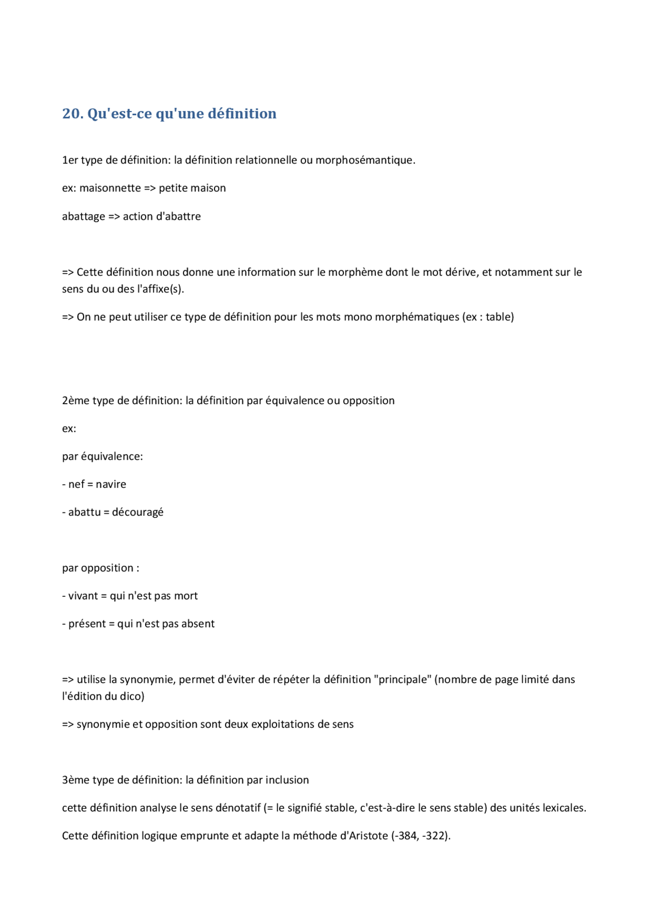 Notes Sur La Notion De Définition Docsity