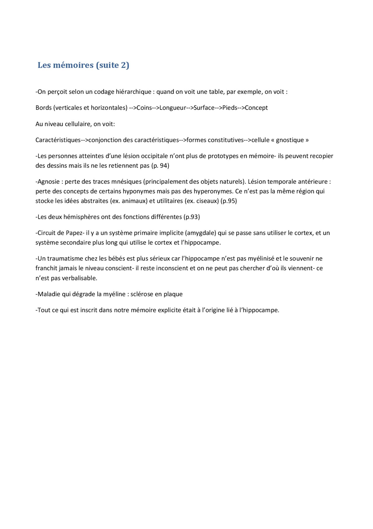 Notes Sur La Notion Des Mémoires Docsity