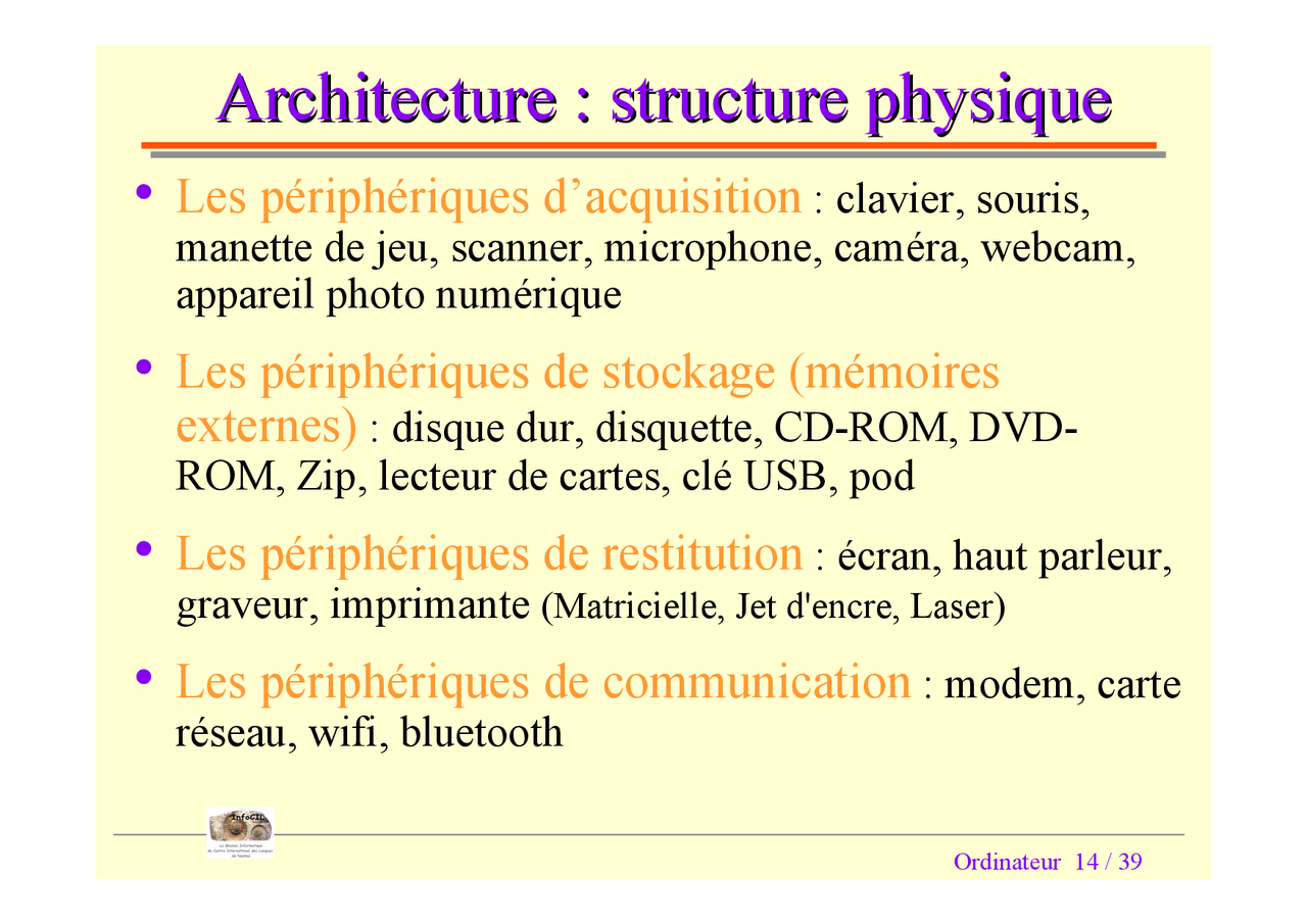 Notes sur l'ordinateur – structure et fonctionnement - 2° partie - Docsity