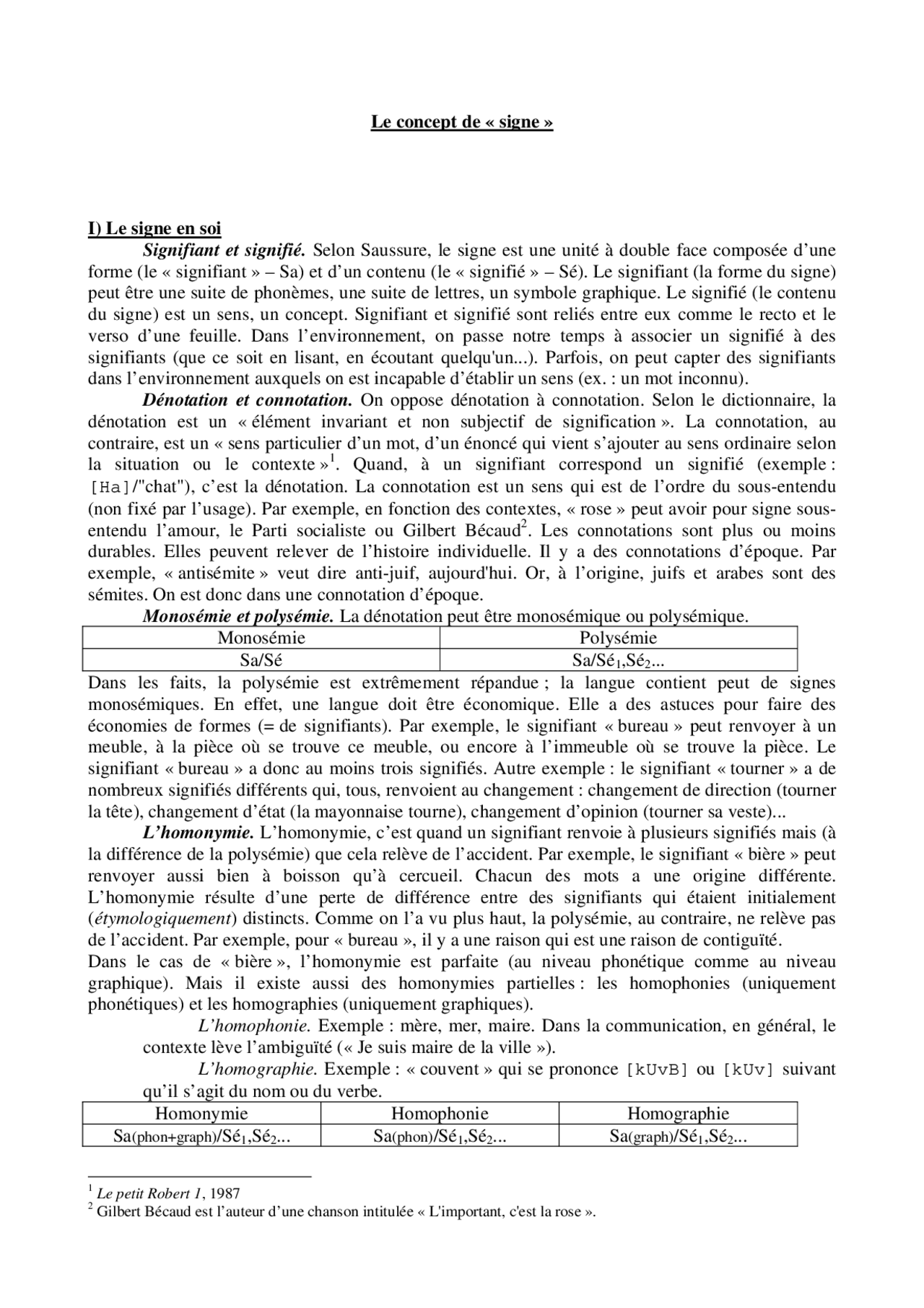 Notes Sur Le Concept De Signe Docsity
