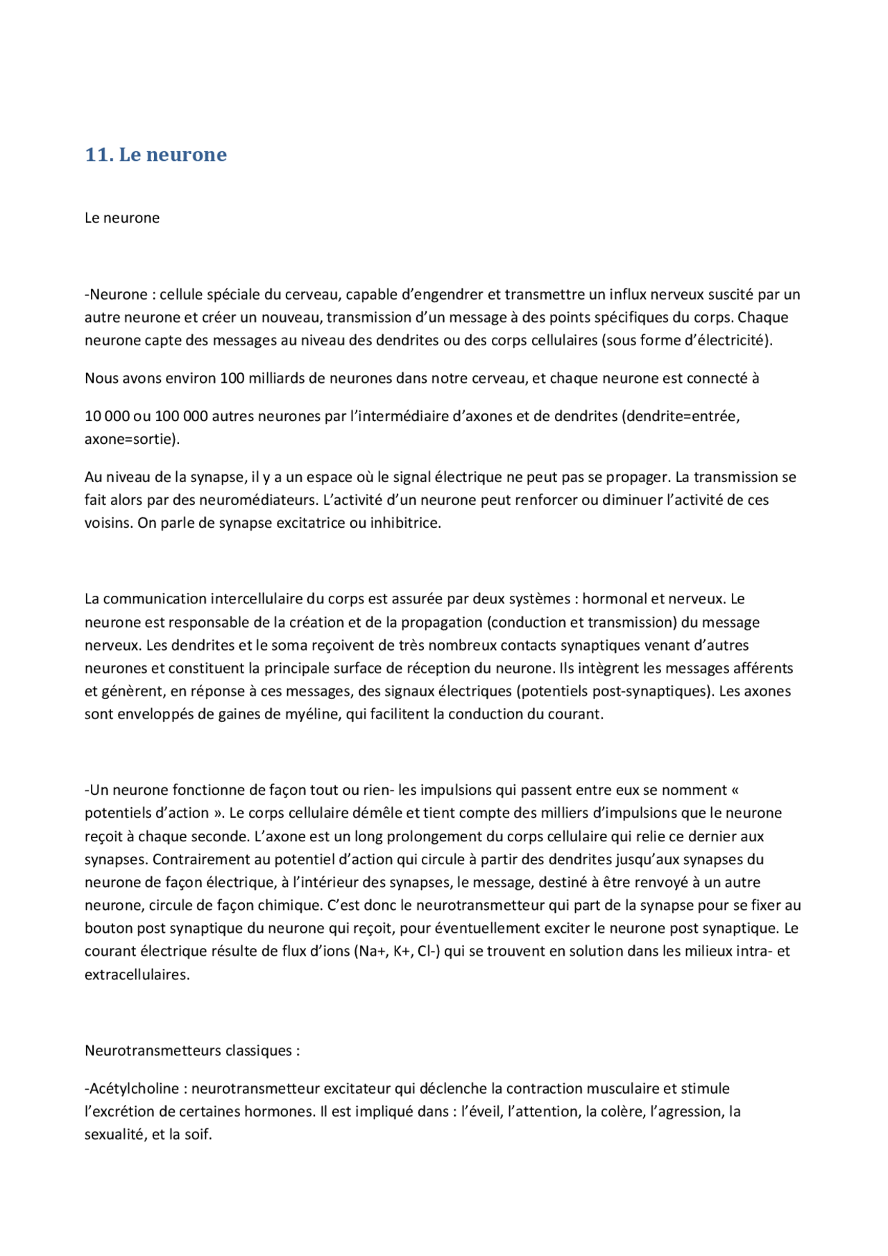 Notes Sur La Notion De Neurone Docsity