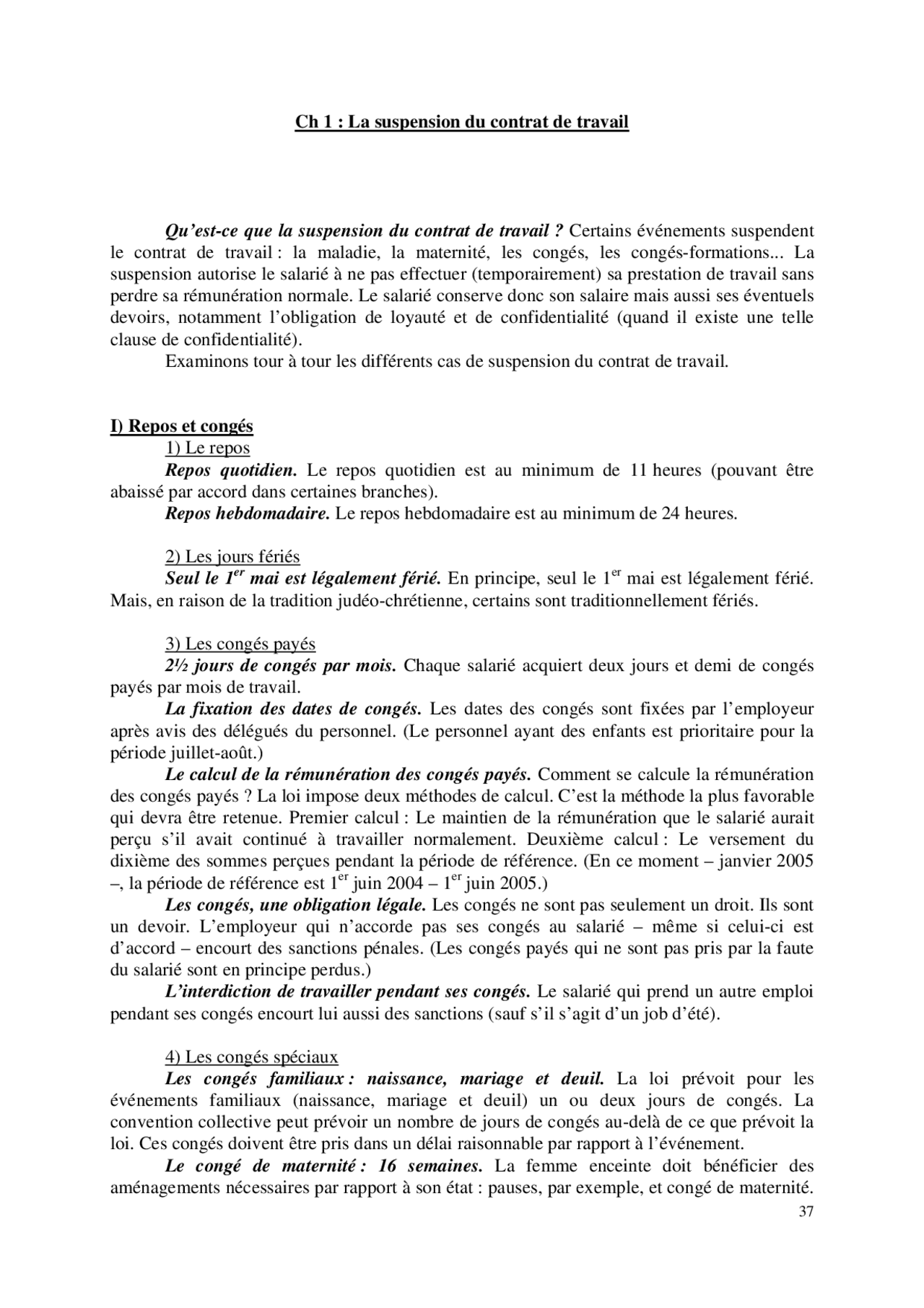 Notes Sur Les Principes De Droit Du Travail 3° Partie Docsity