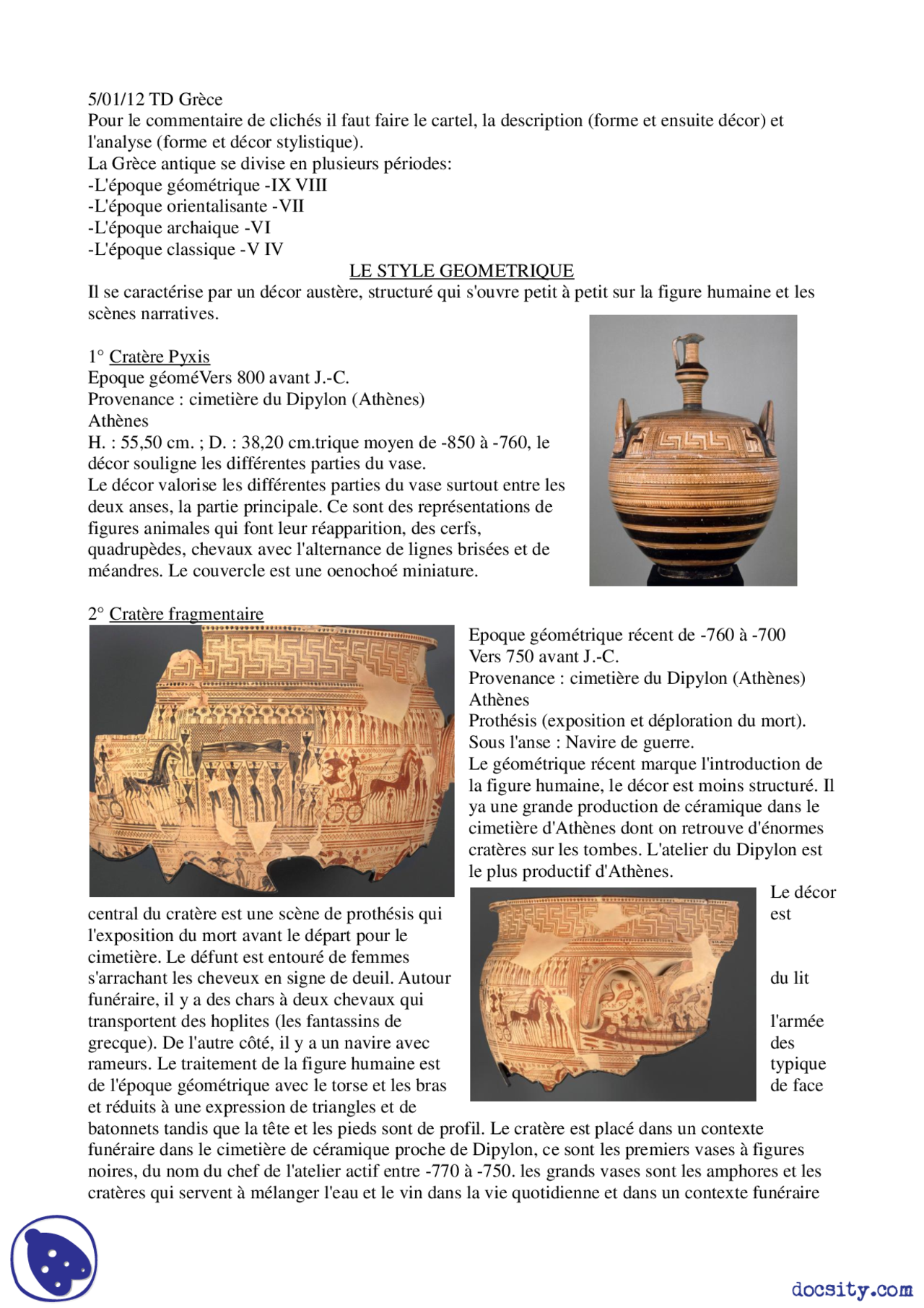 Notes Sur Le Style Géométrique Docsity