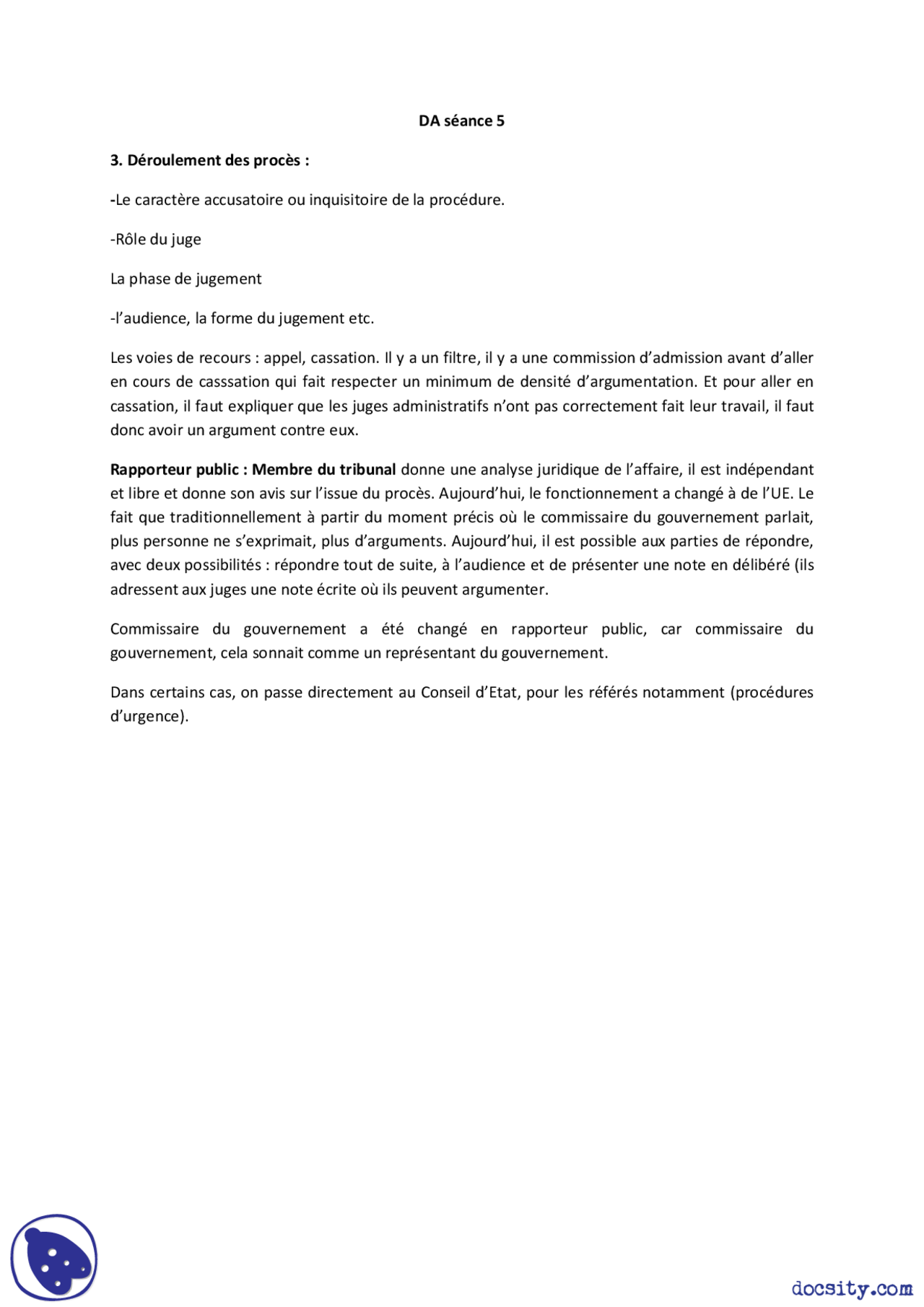 Notes Sur La Procédure Du Droit Administratif Docsity