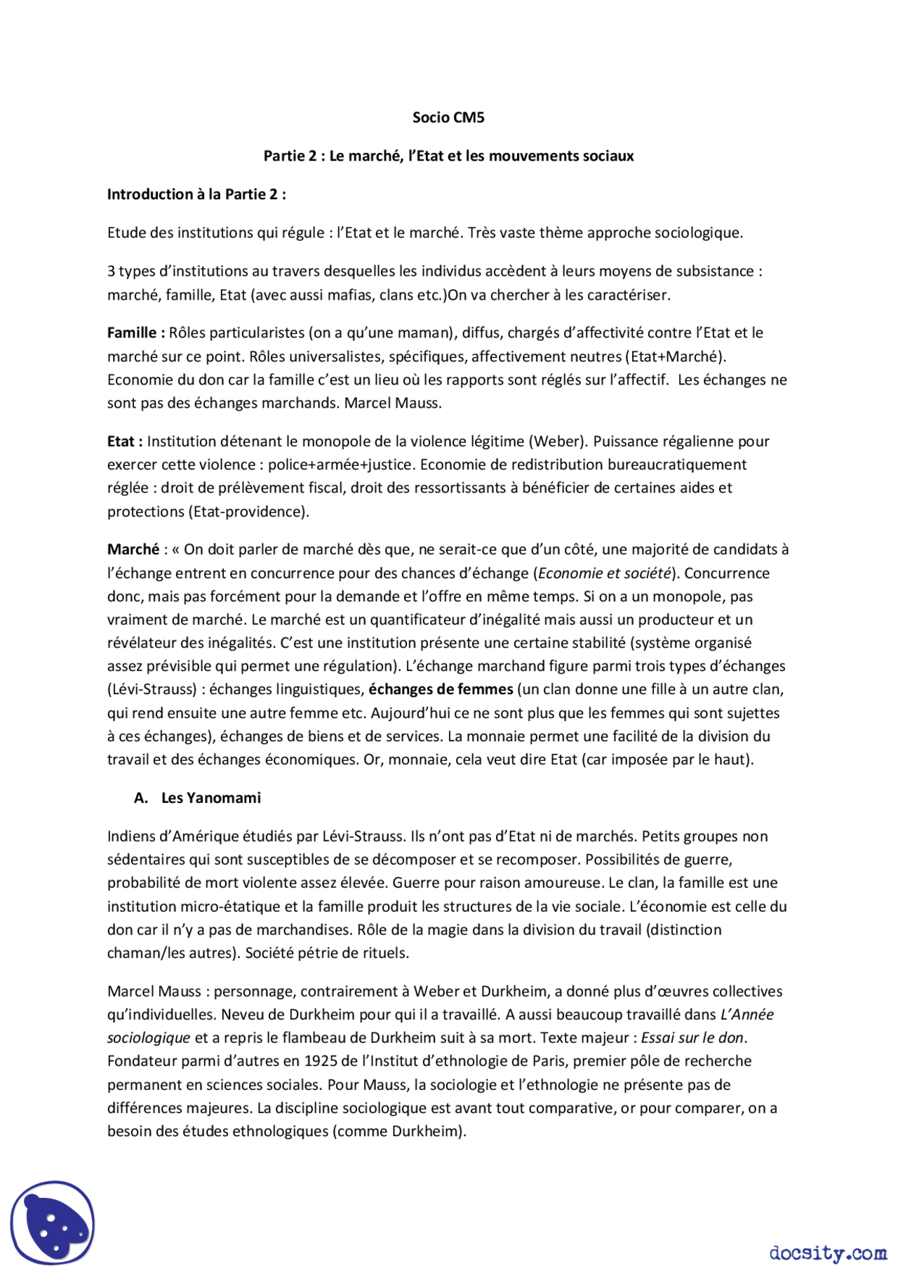 Notes Sur Le Marché Letat Et Les Mouvements Sociaux Docsity