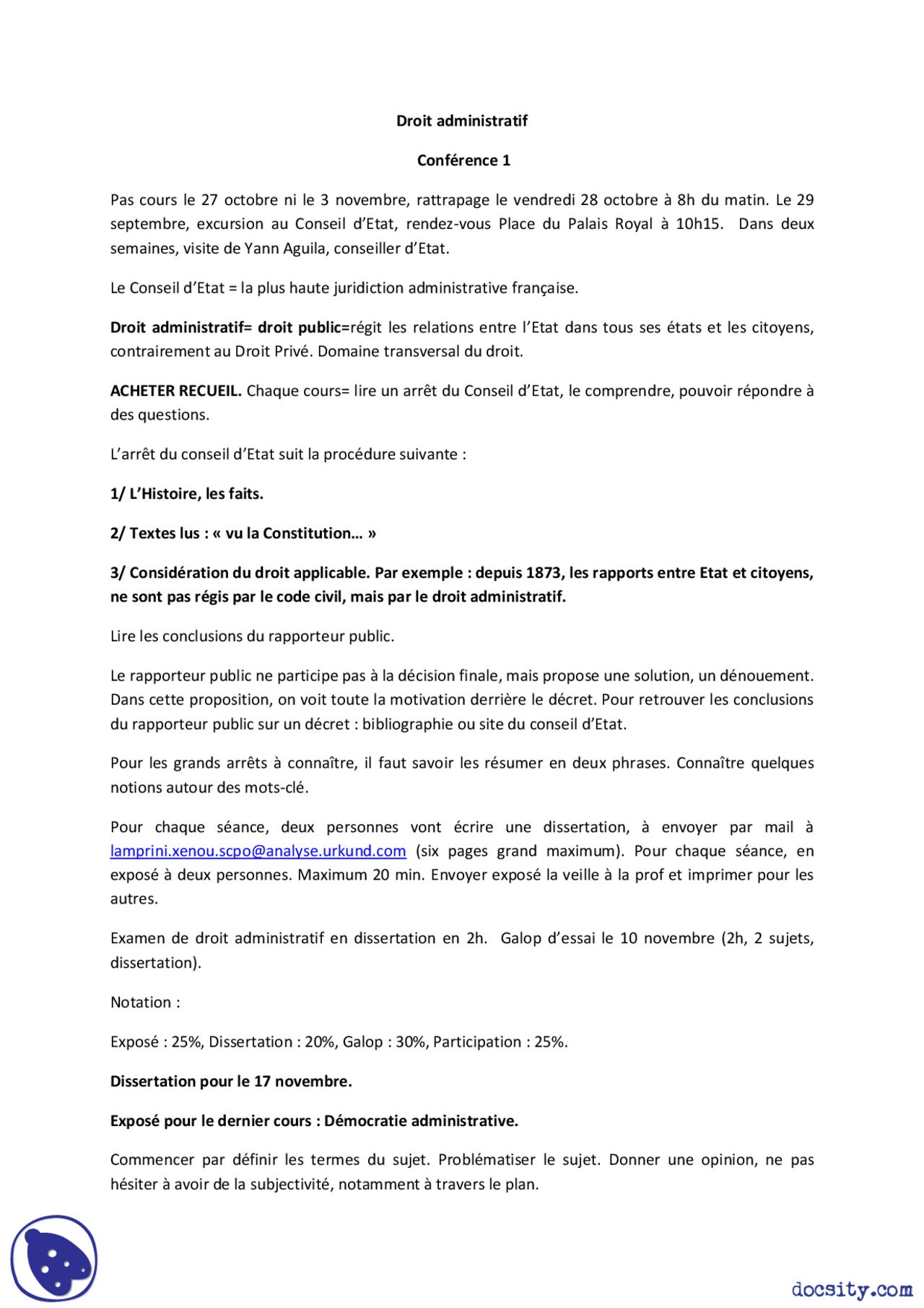 Notes Sur Le Droit Administratif Docsity