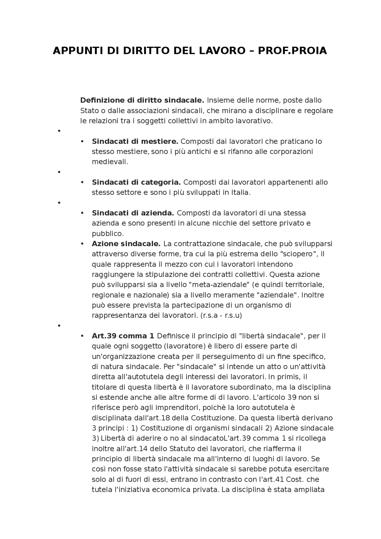 Proia - Dirittodel Lavoro - Docsity