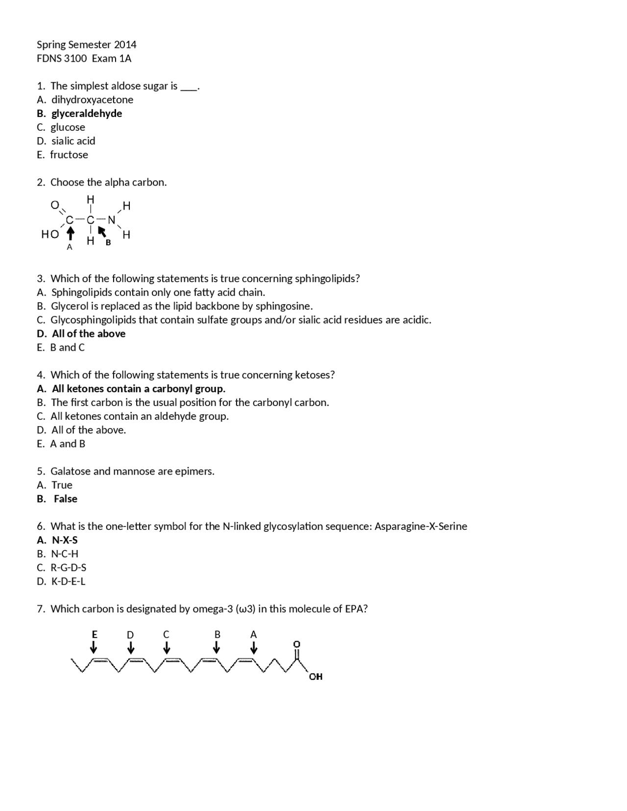 Solutions For Exam 1 A Macronutrient Energy Spring 2014 Fdns 3100