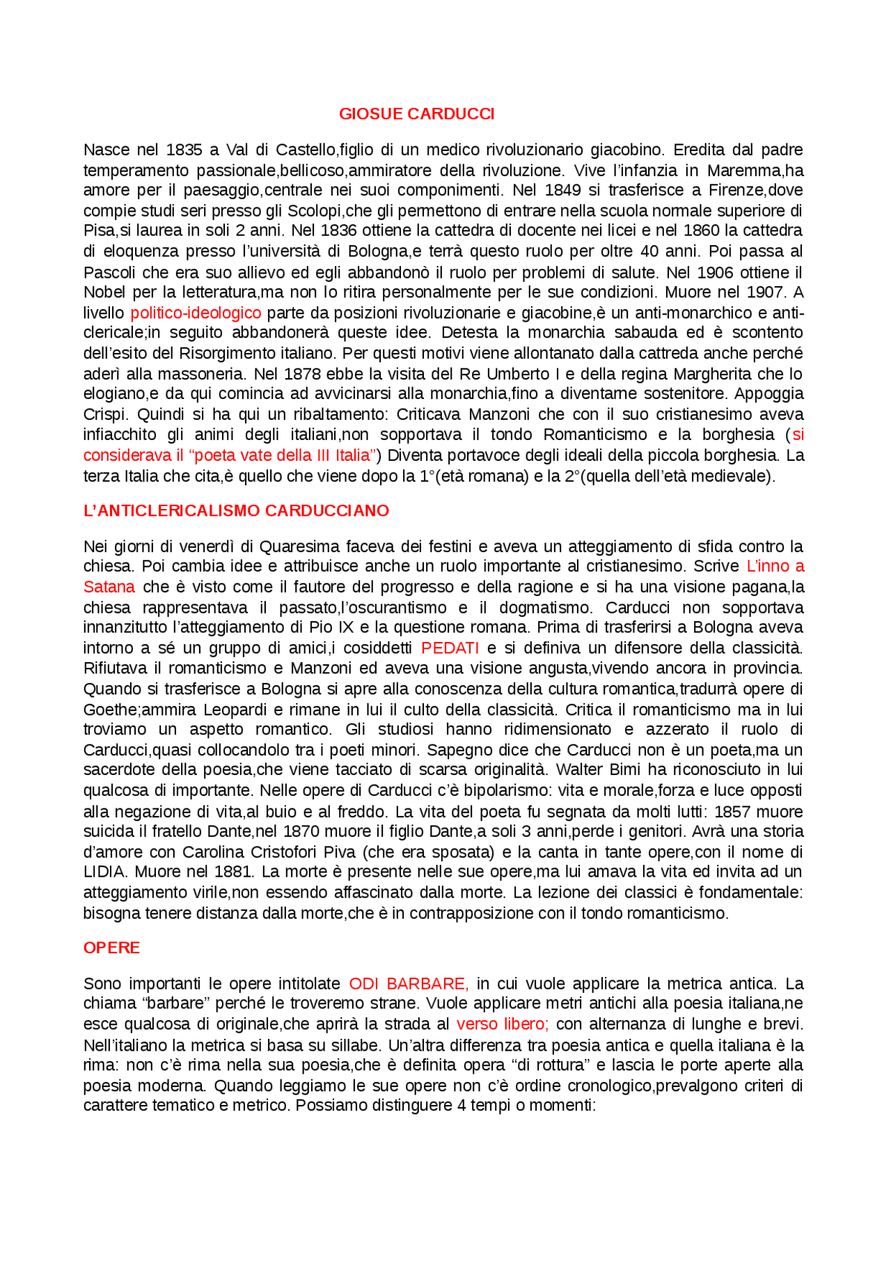 Giosue Carducci Docsity