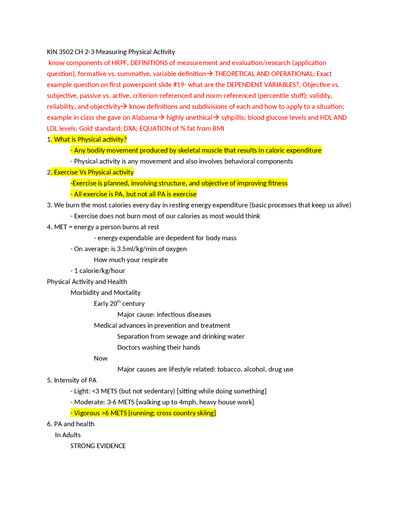 Review 2 - Measurements in Kinesiology | KIN 3502 - Docsity