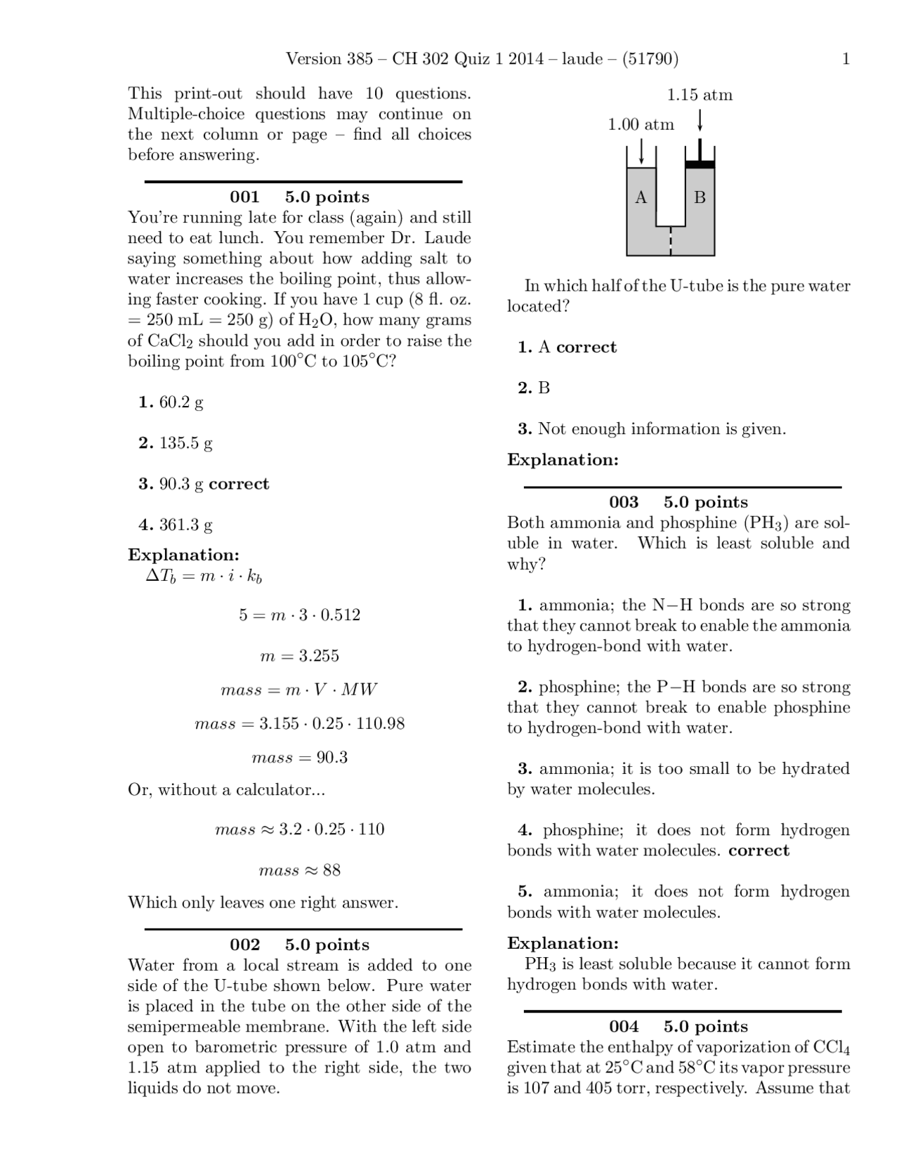 Quiz 1 With Solutions Principles Of Chemistry Ii Ch 302 Docsity
