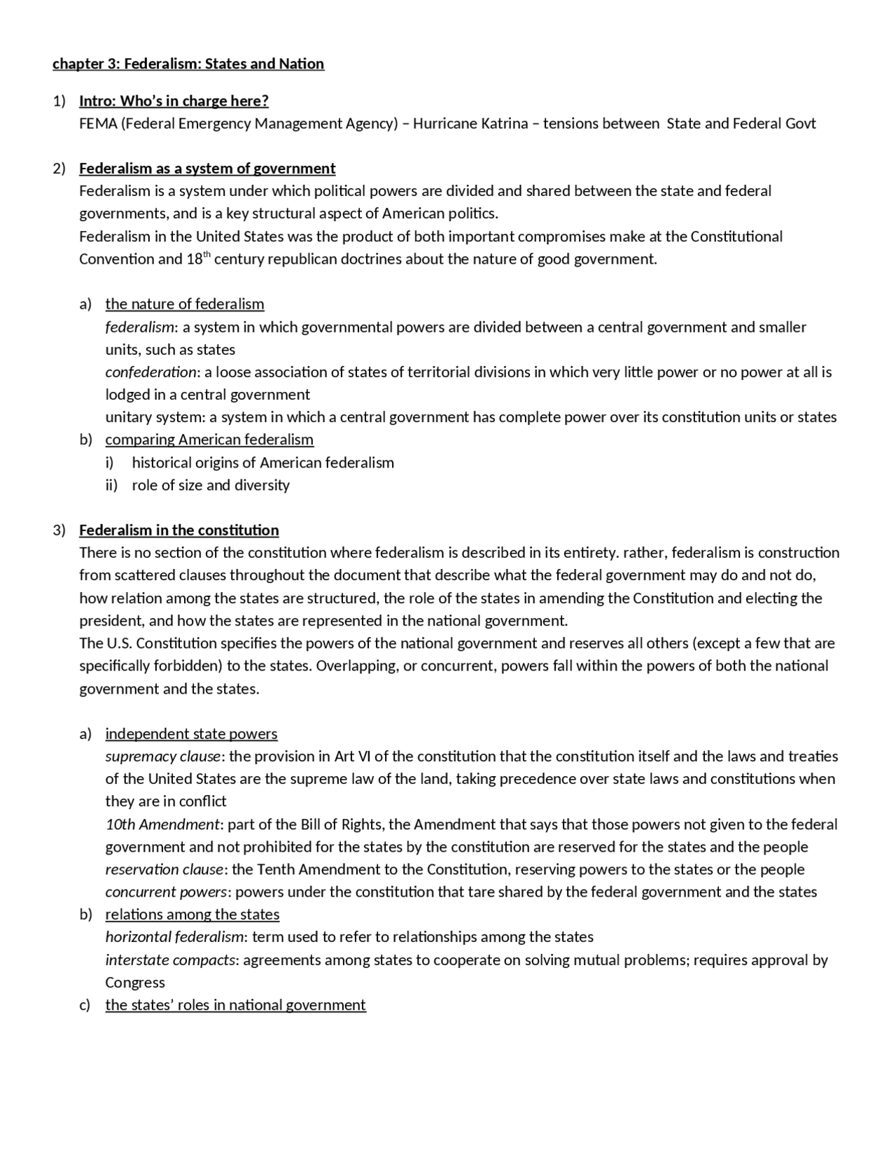 Federalism: States and Nation - Lecture Notes | POLS 101 - Docsity