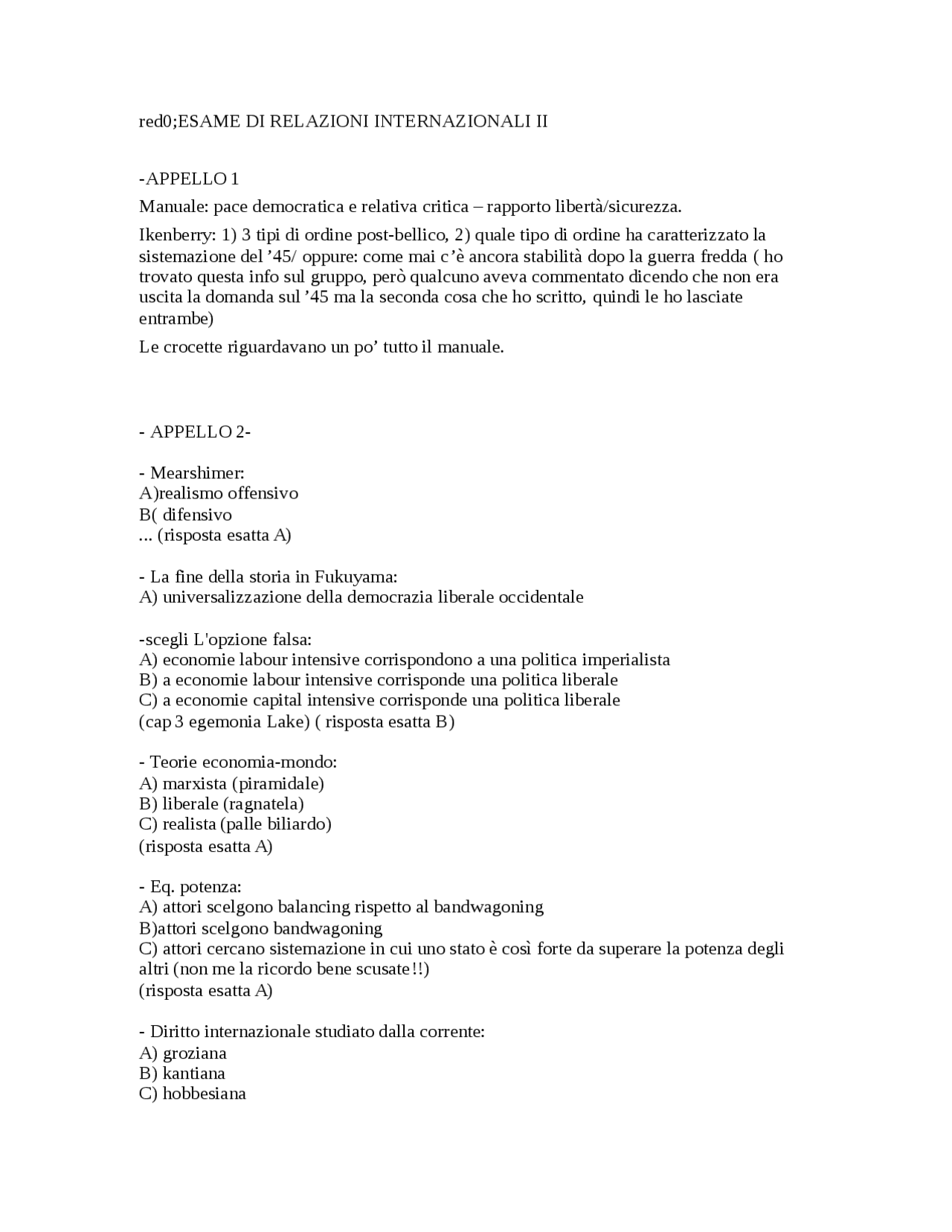 Domande Relazioni Internazionali 2 Con Parsi Docsity