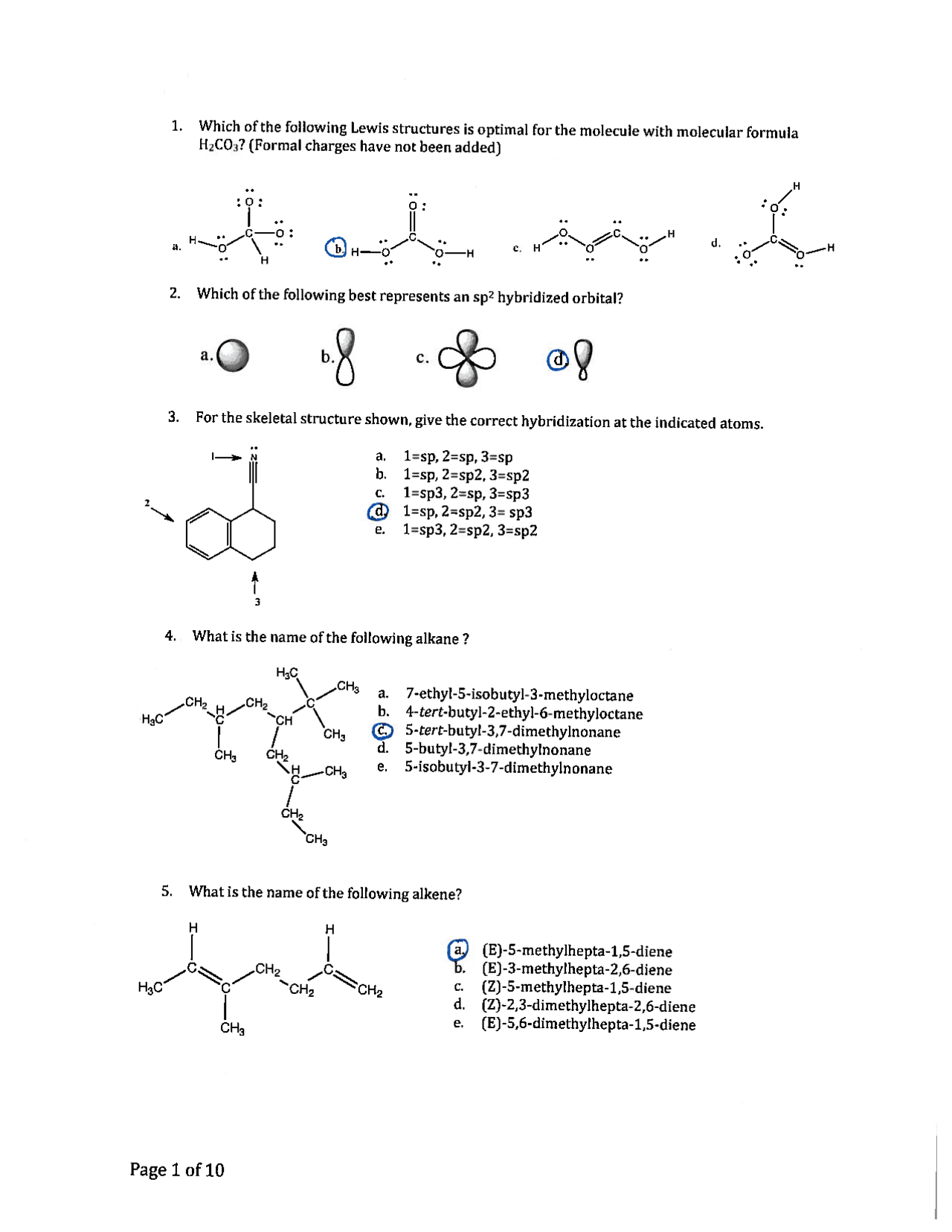 Exam 1 Solution Key - Fundamentals of Organic Chemistry | CHEM 245 ...