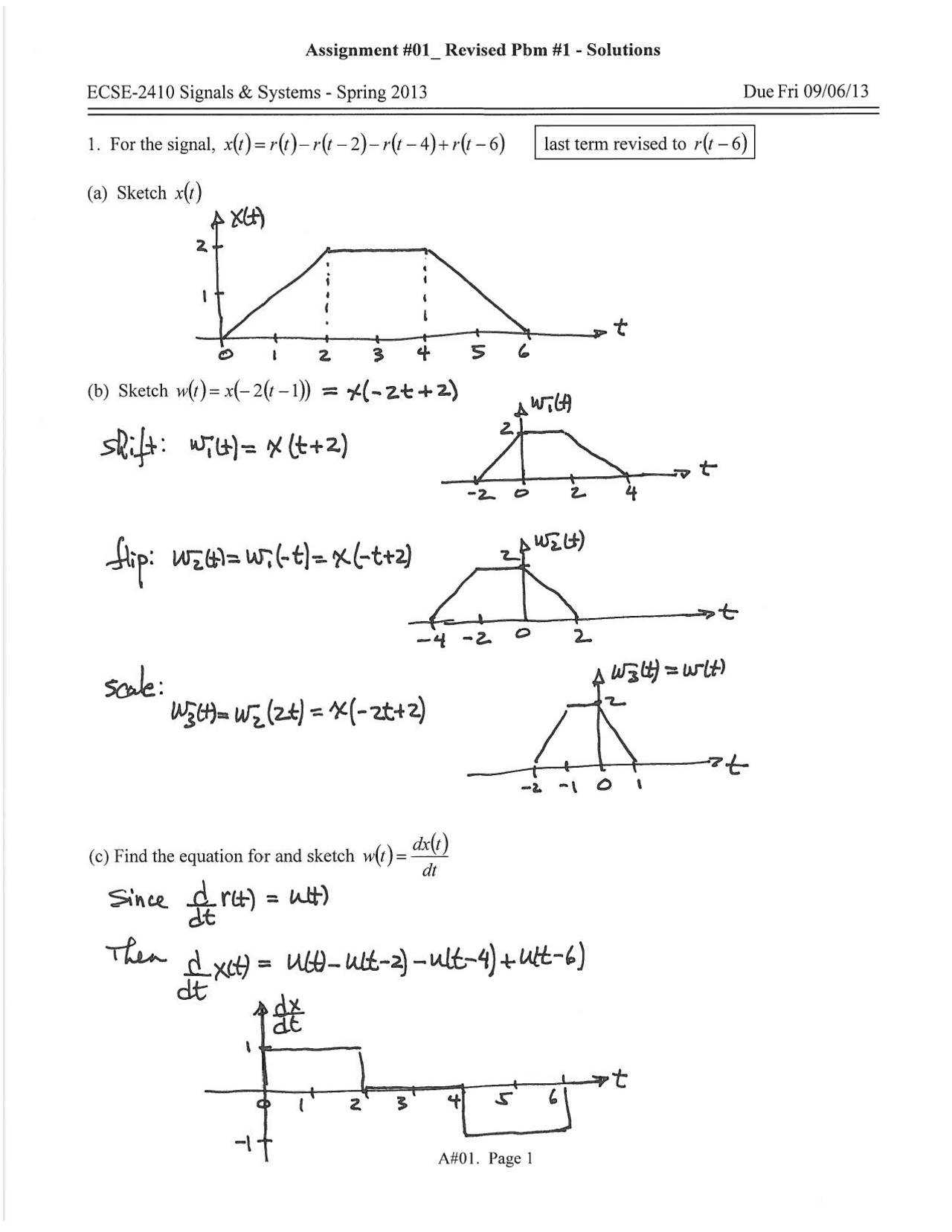 3 Solved Problems On Signals And Systems Homework 1 Ecse 2410 Docsity