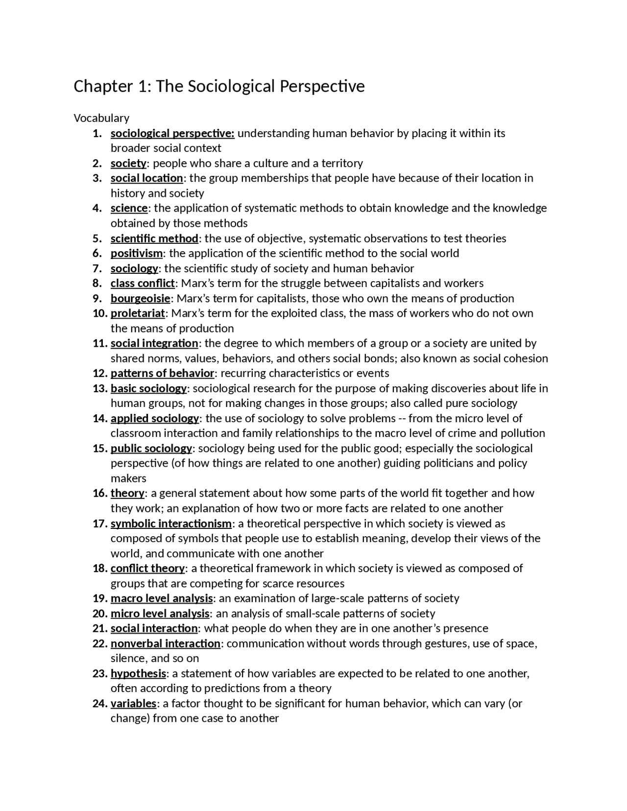Vocabulary - The Sociological Perspective - Introductory Sociology ...
