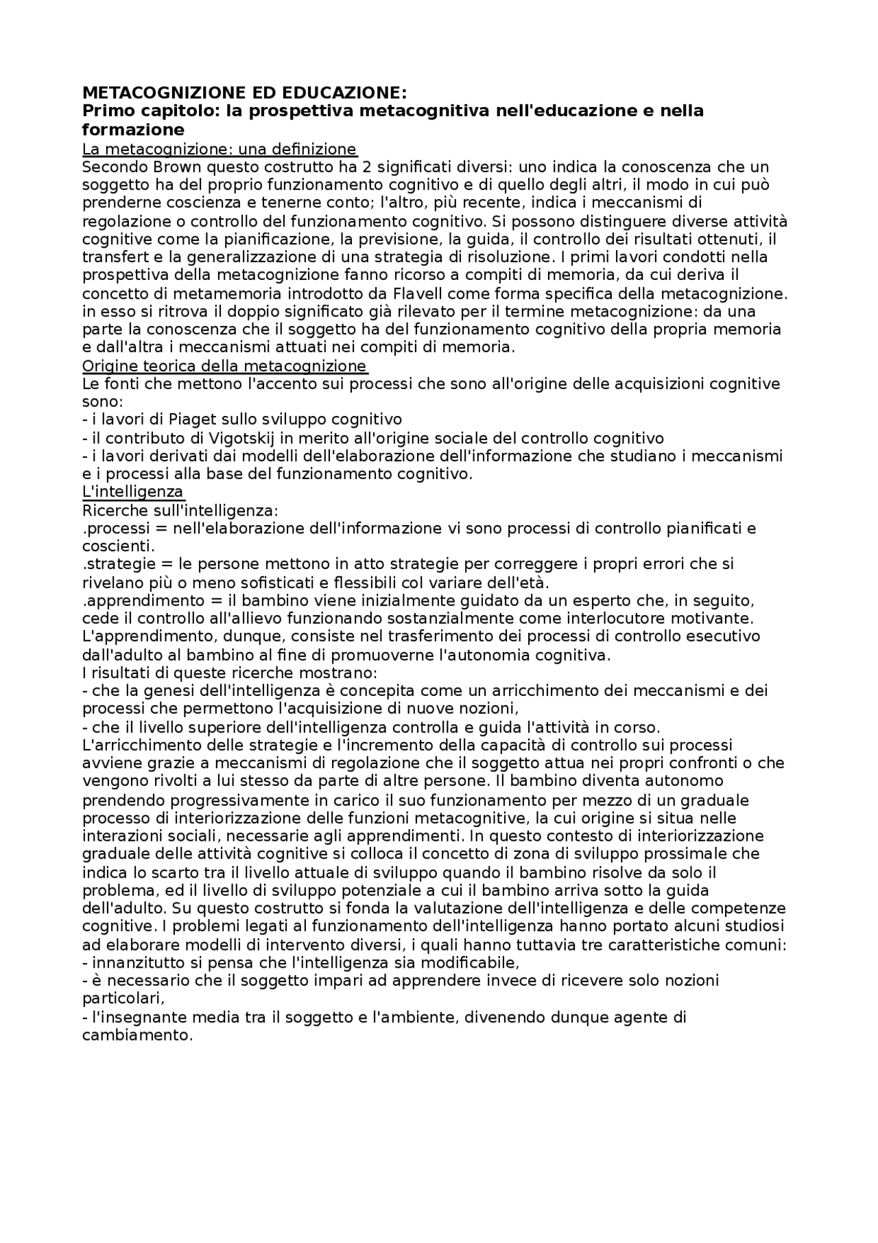 Metacognizione Ed Educazione Docsity