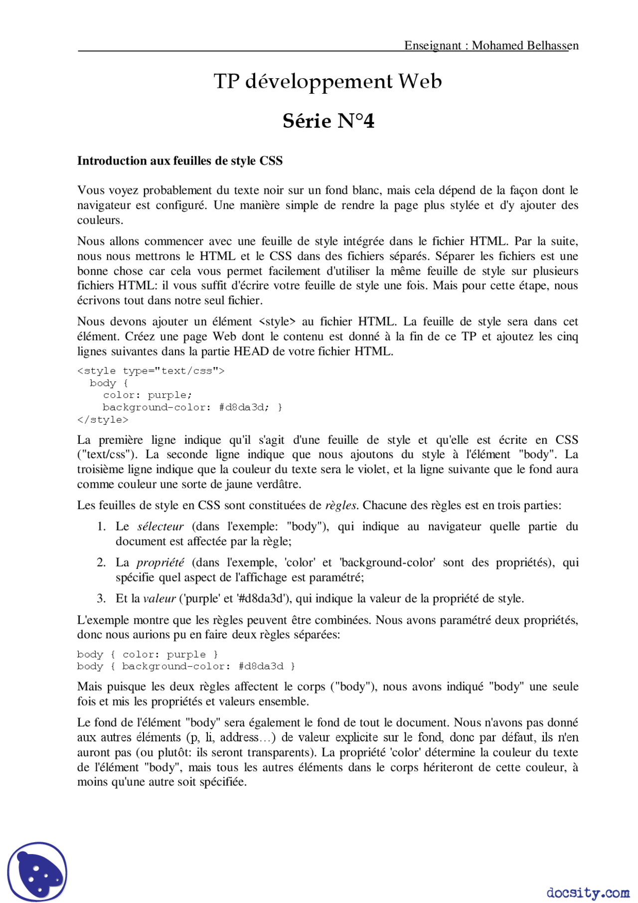 Notes Sur La Question Du Développement Web Docsity