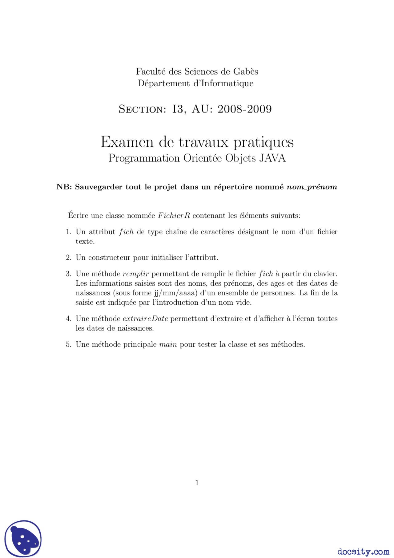 Notes Sur Le Thème De La Programmation Orientée Objets Java Docsity