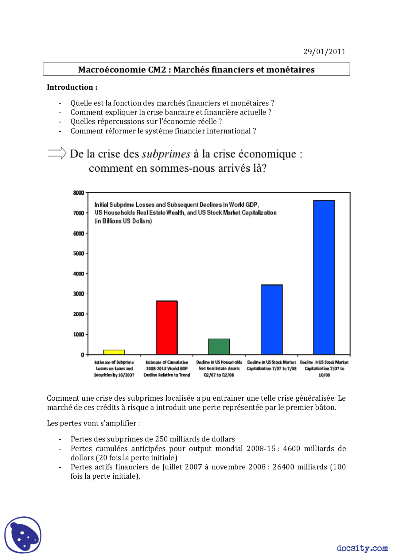 Notes Sur Le Thème Des Marchés Financiers Et Monétaires Docsity