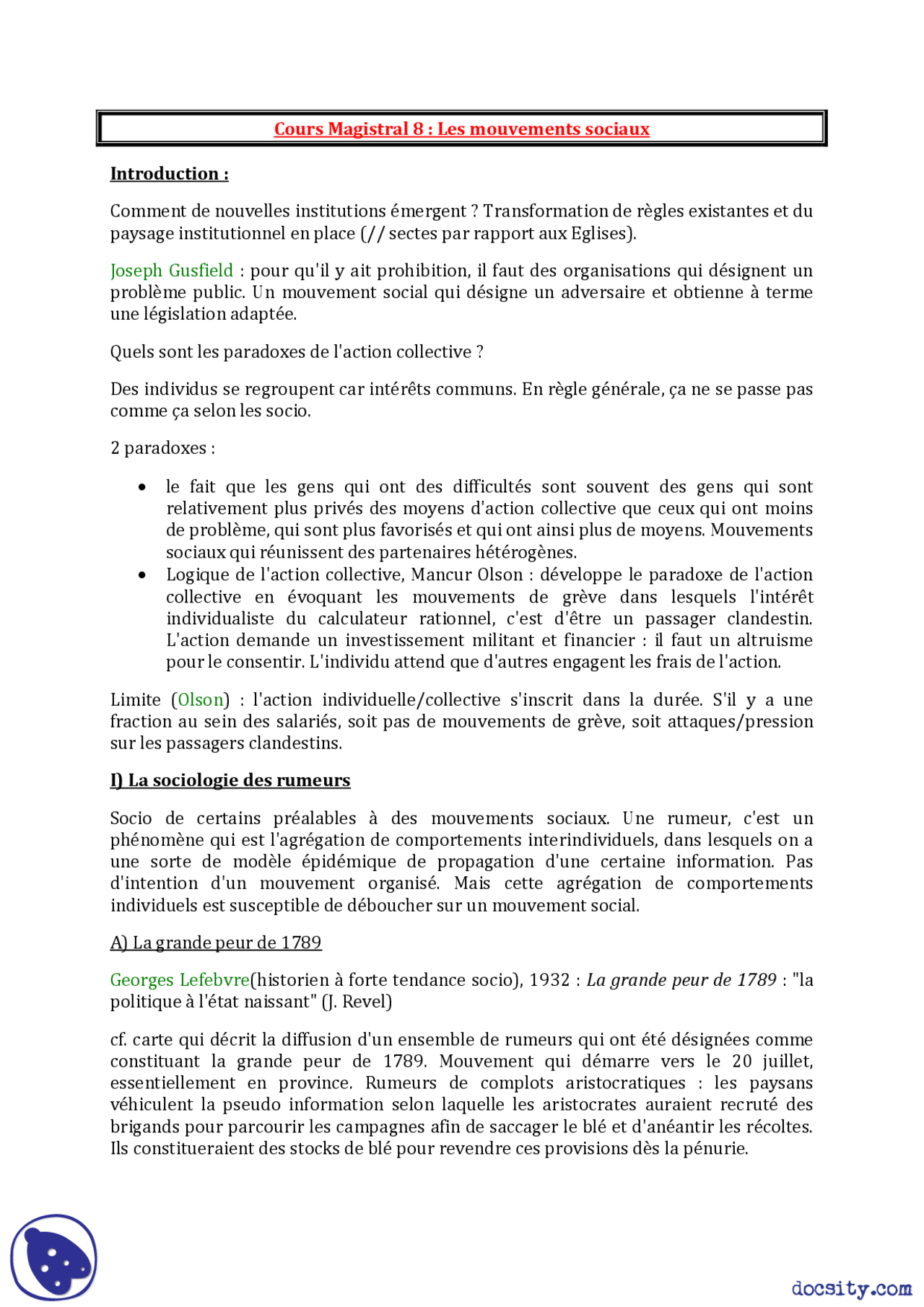 Notes Sur Les Mouvements Sociaux Docsity