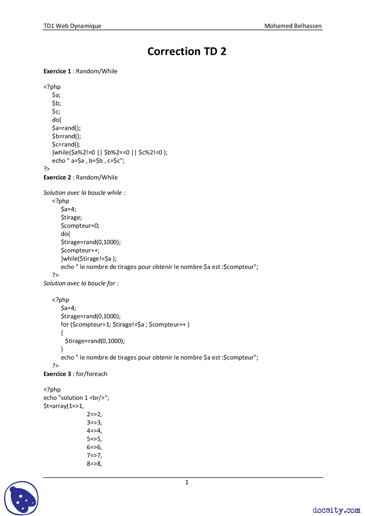 Notes Sur La Correction Du Web Dynamique Docsity