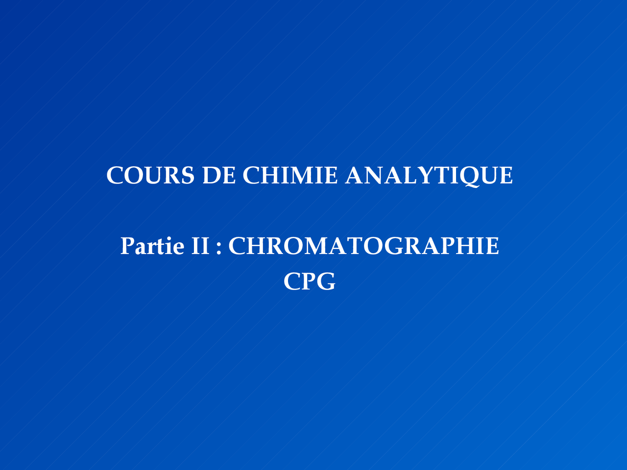 Notes Sur La Question De La Chromatographie Cpg 1° Partie Docsity