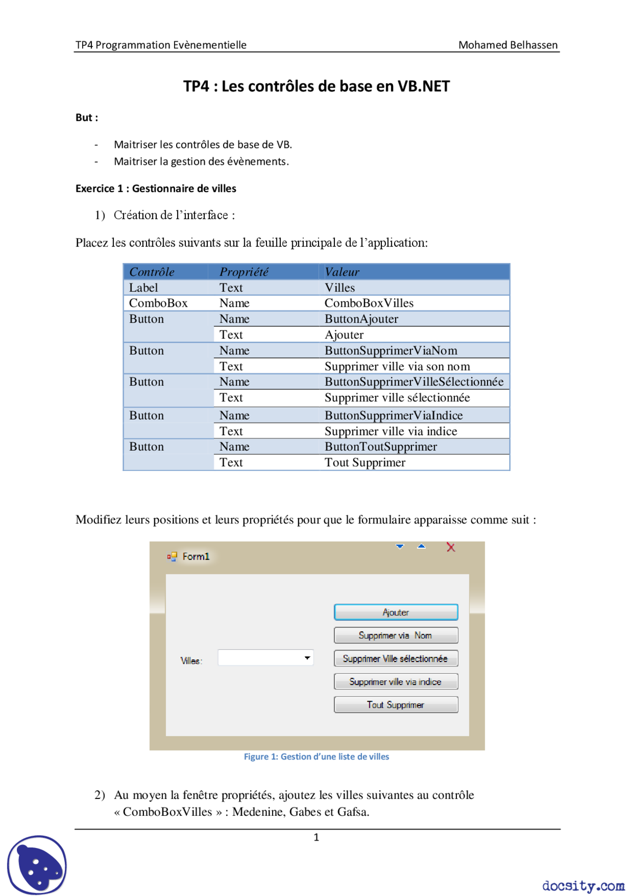 Notes Sur La Question Des Contrôles De Base En Vbnet Docsity