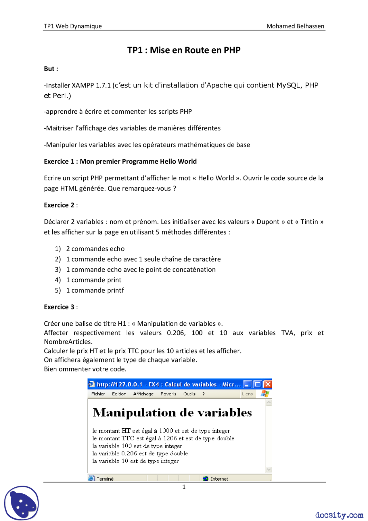 Notes Sur La Mise En Route En Php Docsity