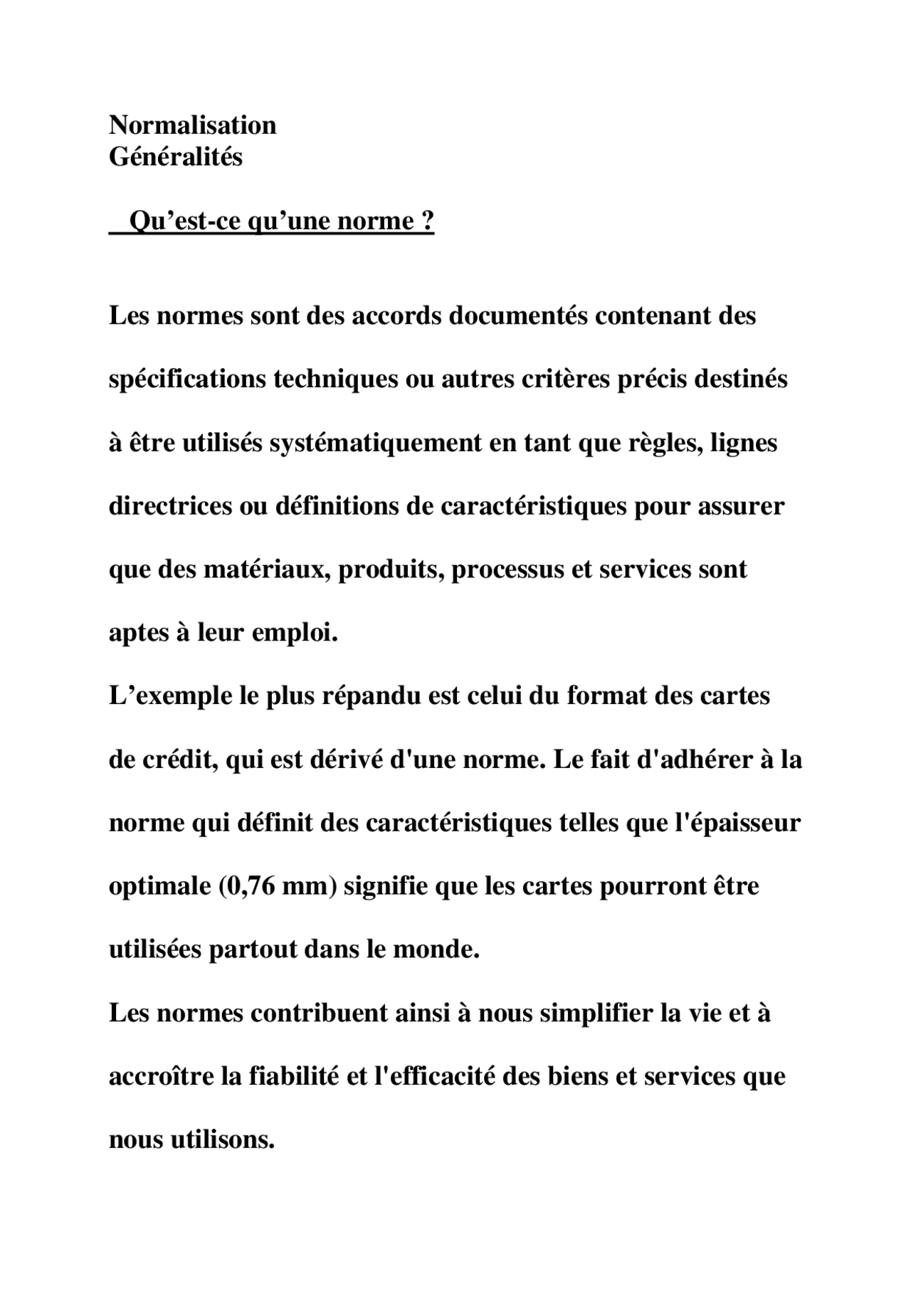 Notes sur le thème de la normalisation - Docsity