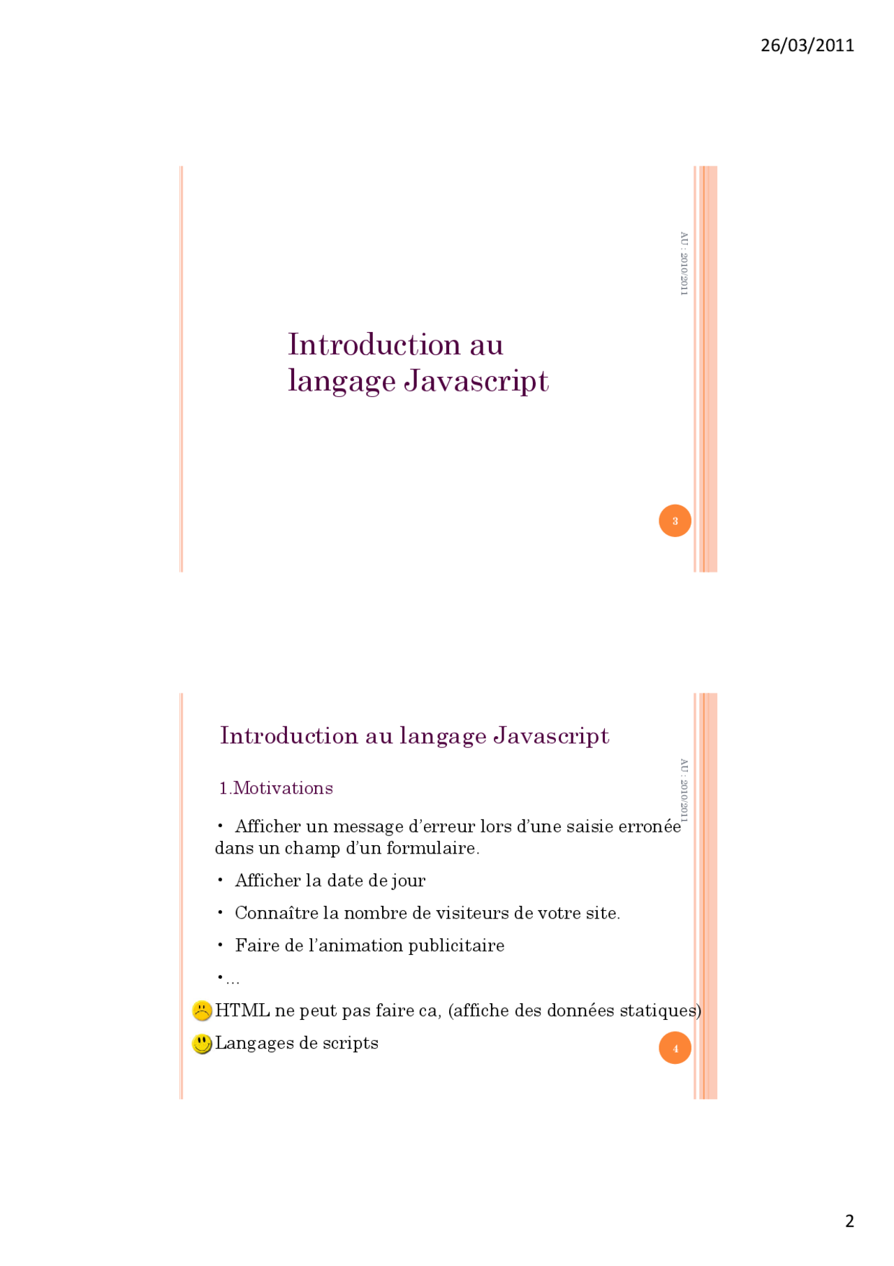 Notes Sur Lintroduction Au Langage Javascript 1° Partie Notes
