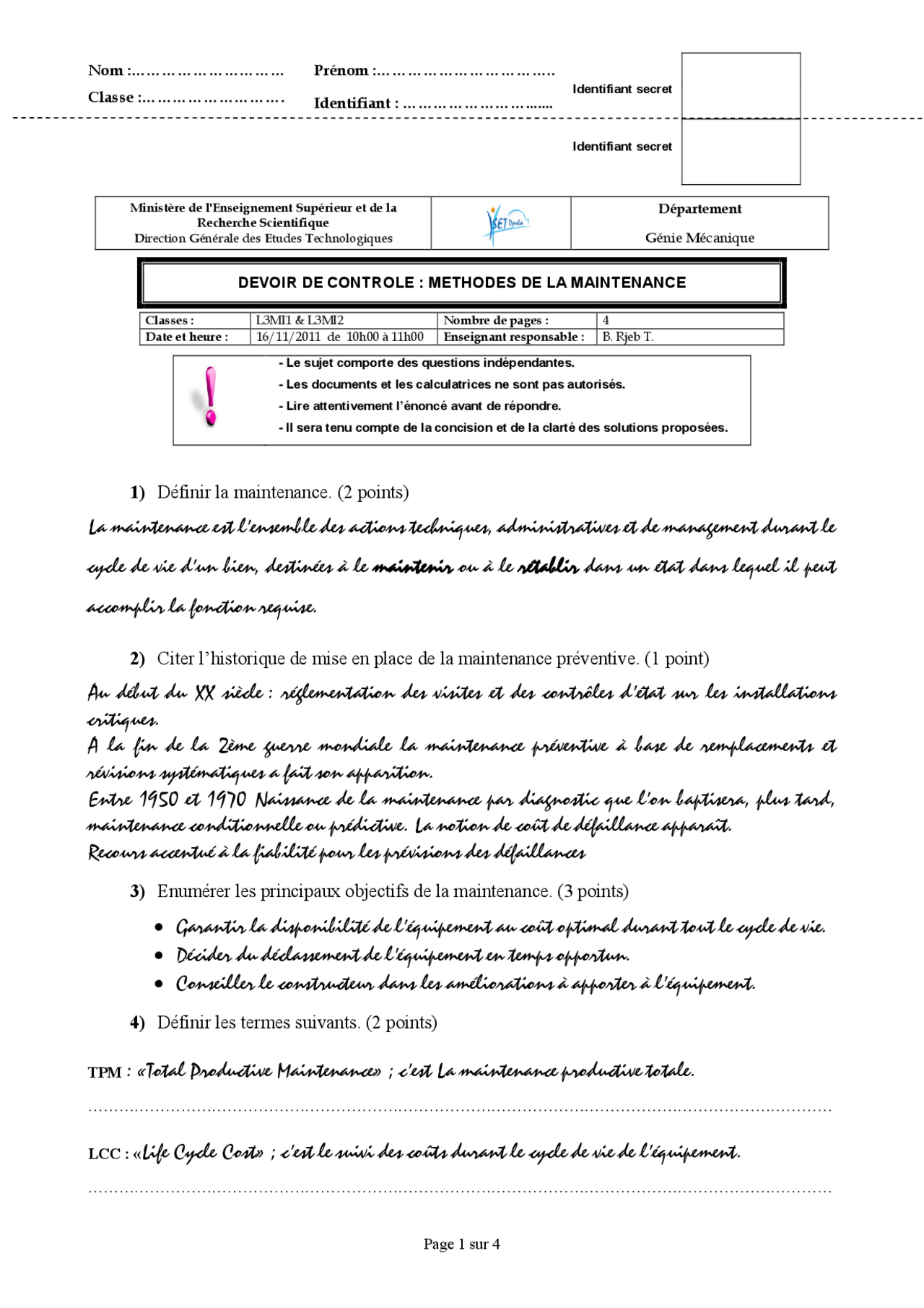 Notes Sur La Méthode De La Maintenance Docsity