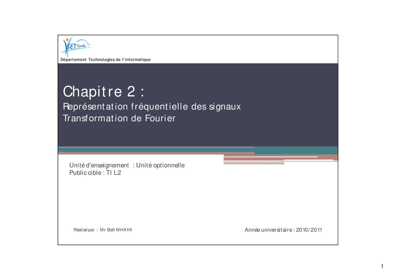 Notes Sur La Représentation Fréquentielle Des Signaux 1° Partie Docsity