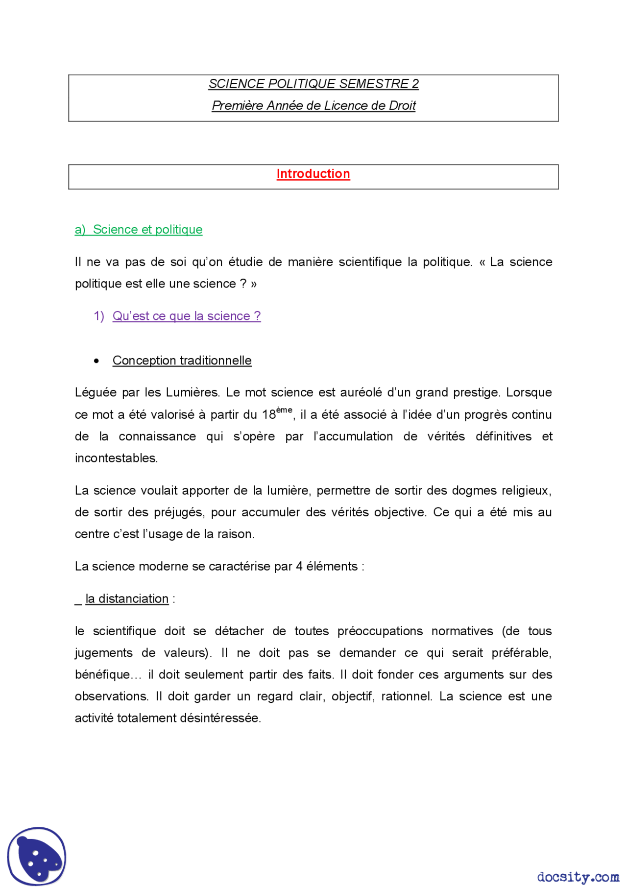 Sciences Politiques Notes Complètes 1° Partie Docsity