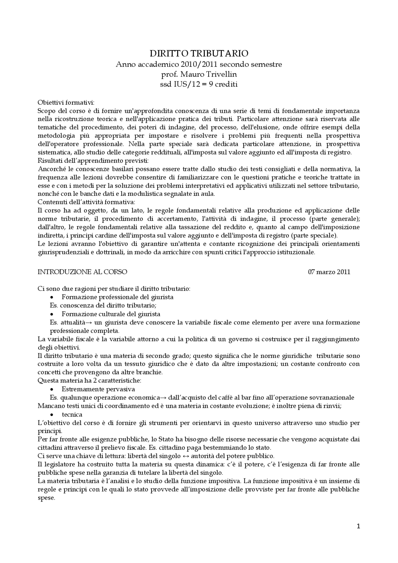 DIRITTO TRIBUTARIO - Docsity