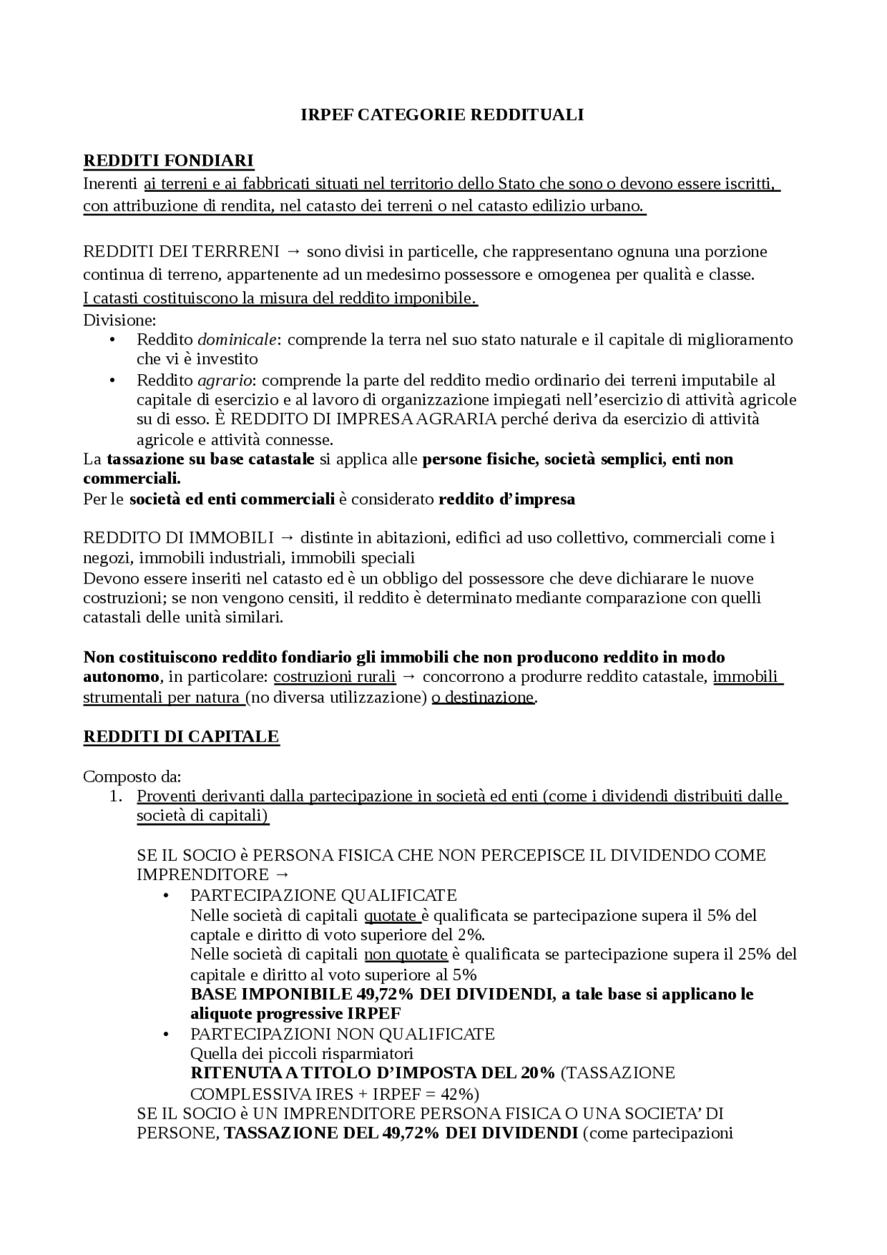 Irpef Categorie Reddituali Docsity