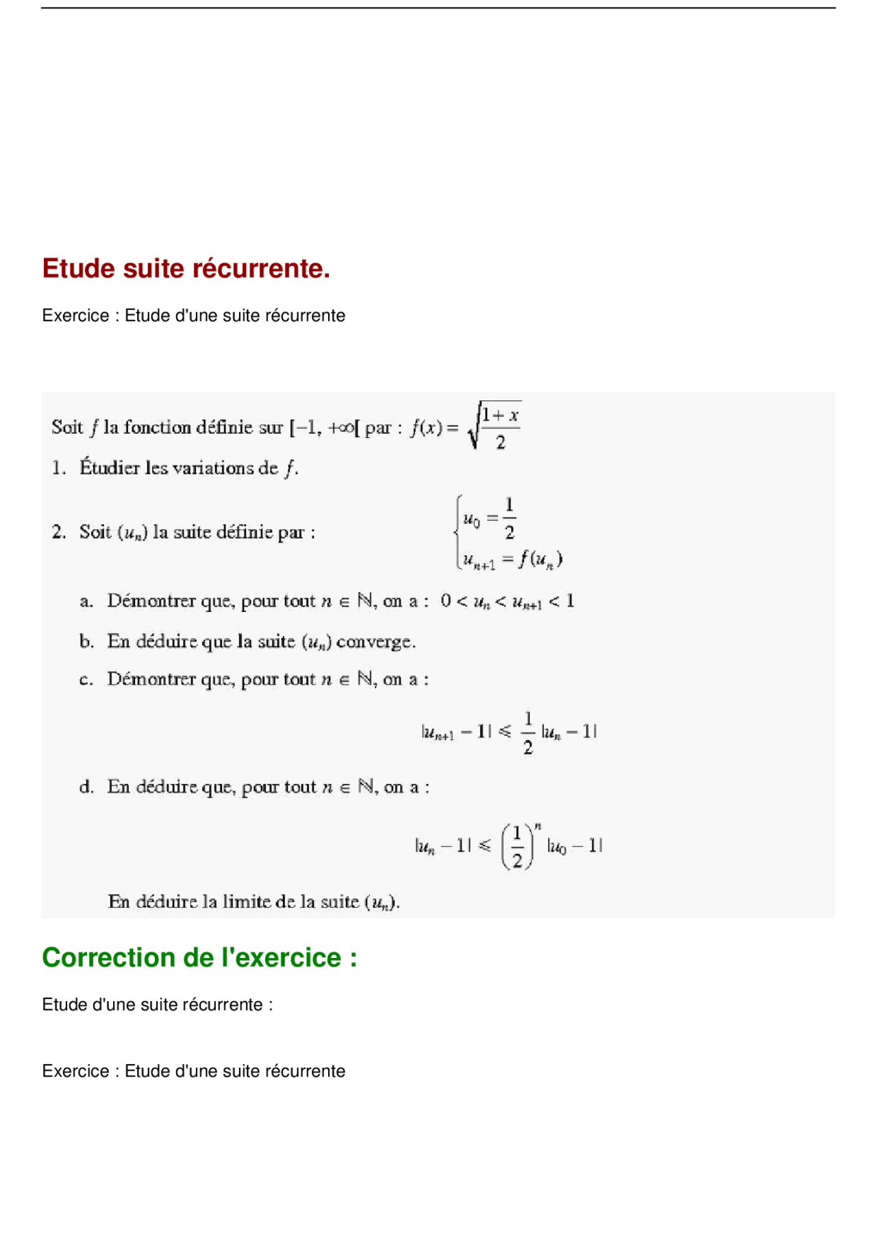 Exerccies sur l'étude d'une suite récurrente - Docsity