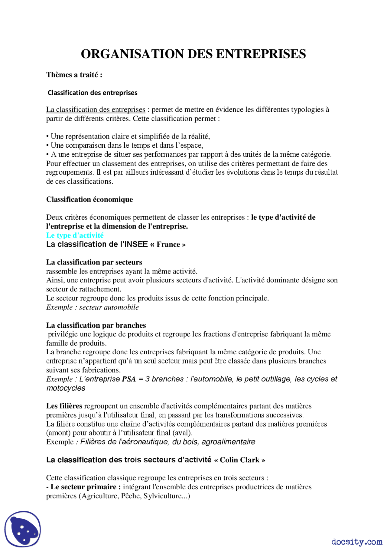 Notes Sur Lorganisation Des Entreprises Docsity