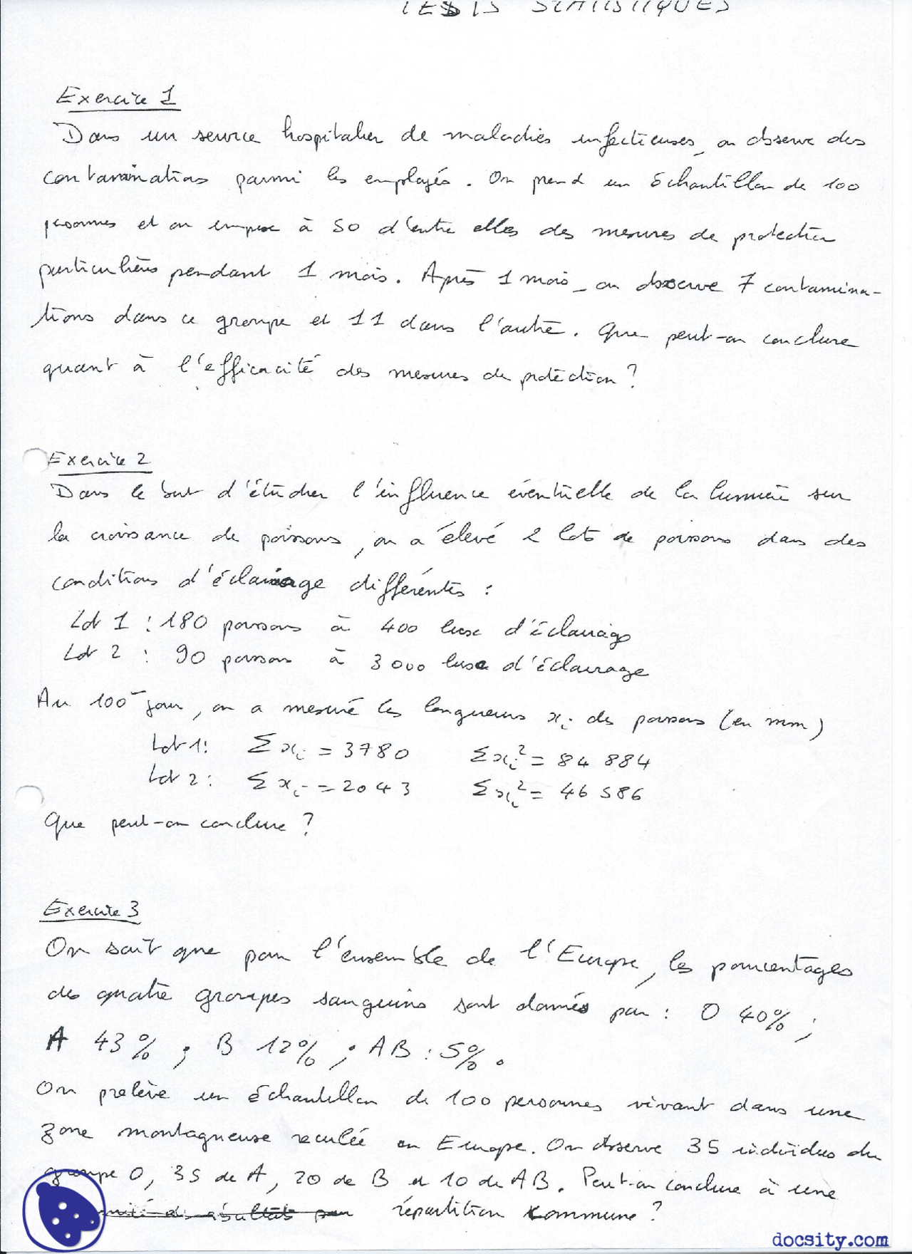 Exercices Sur Les Sciences Statistiques Docsity