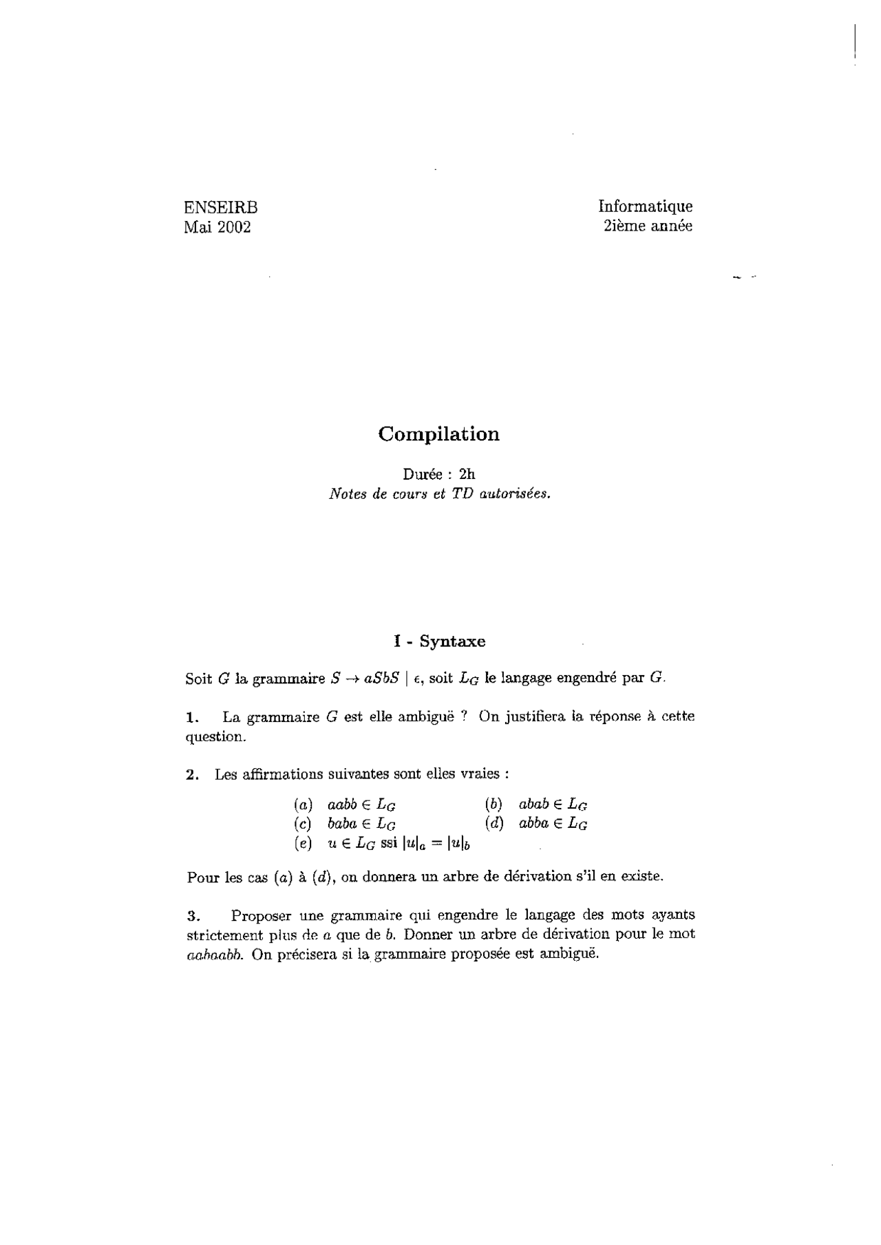 Exercices Sur La Compilation Docsity
