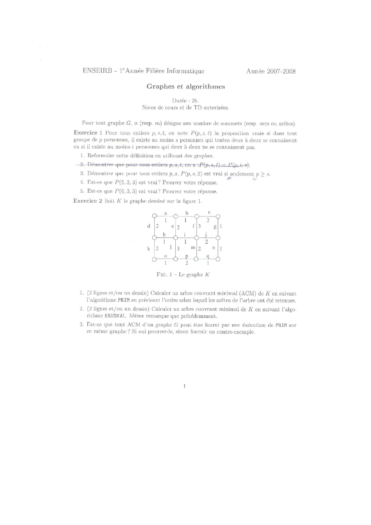 Exercices Sur Les Graphes Et Les Algorithmes 2 Docsity