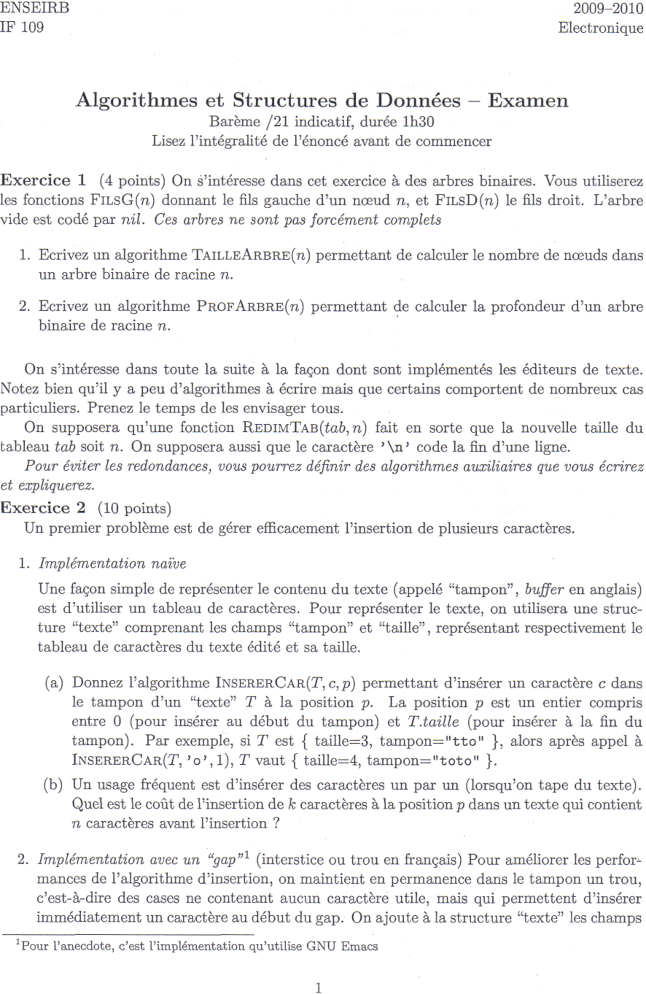 Examen Sur Les Algorithmes Et Les Structures De Données Examens