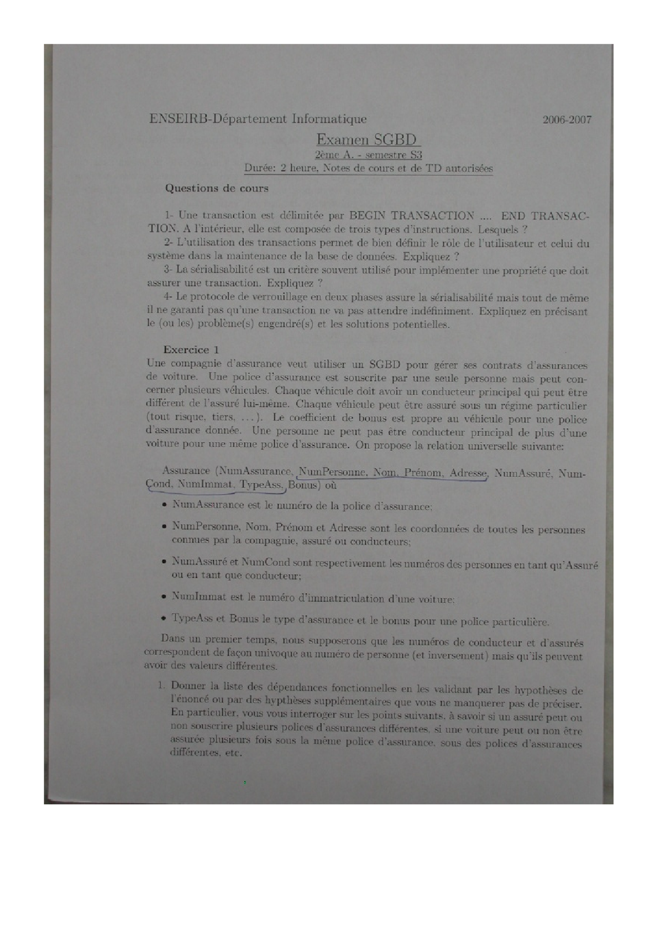 Exercices sur la filière informatique - 3 | Exercices Application informatique | Docsity