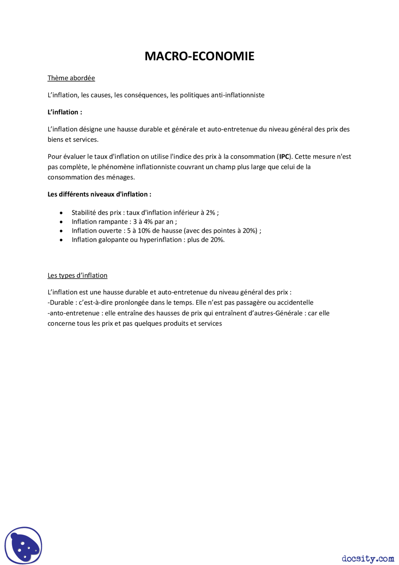 Notes Sur La Macro économie Docsity