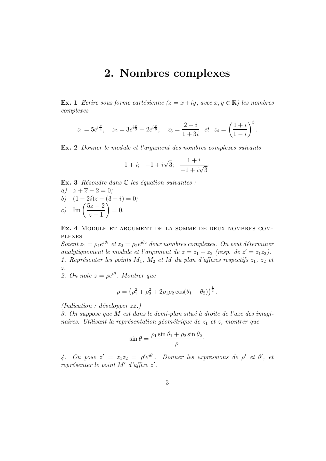 Exercices Sur Les Nombres Complexes Docsity
