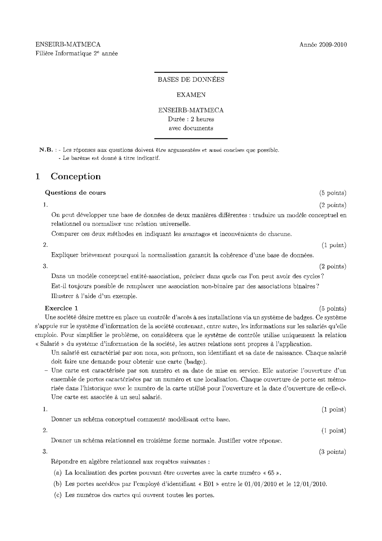 Exercices sur la filière informatique - 5 - Docsity