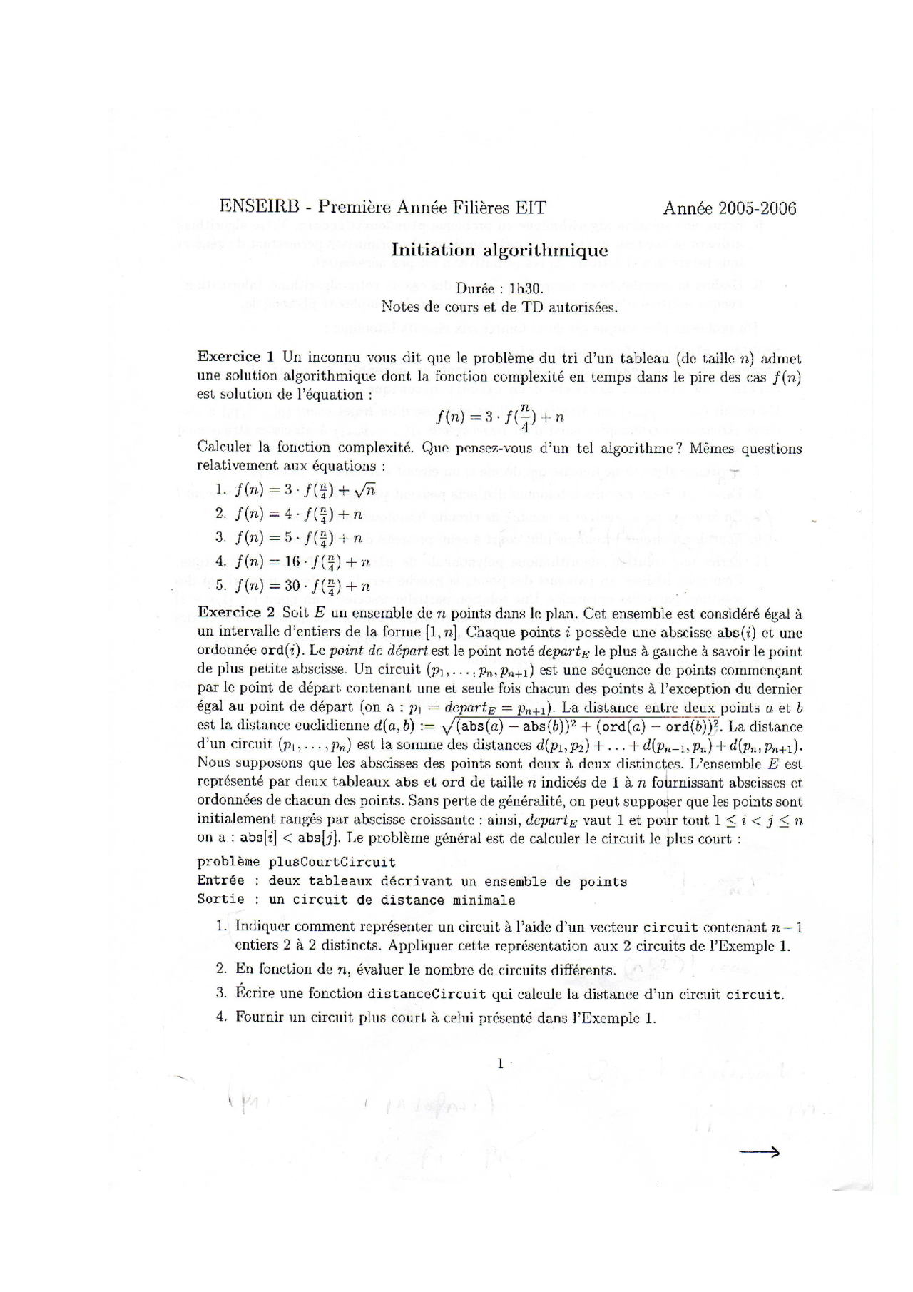 Exercices sur l'initiation algorithmique - Docsity