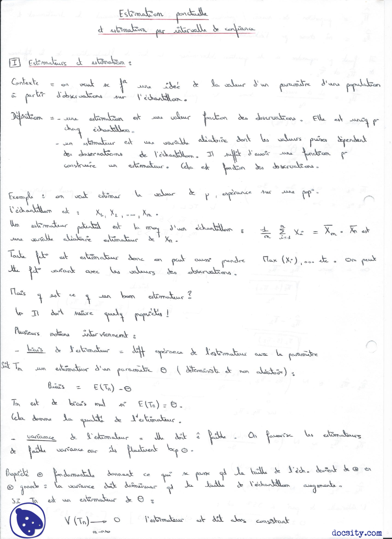 Exercices sur l'estimation ponctuelle et estimation par intervalle de ...